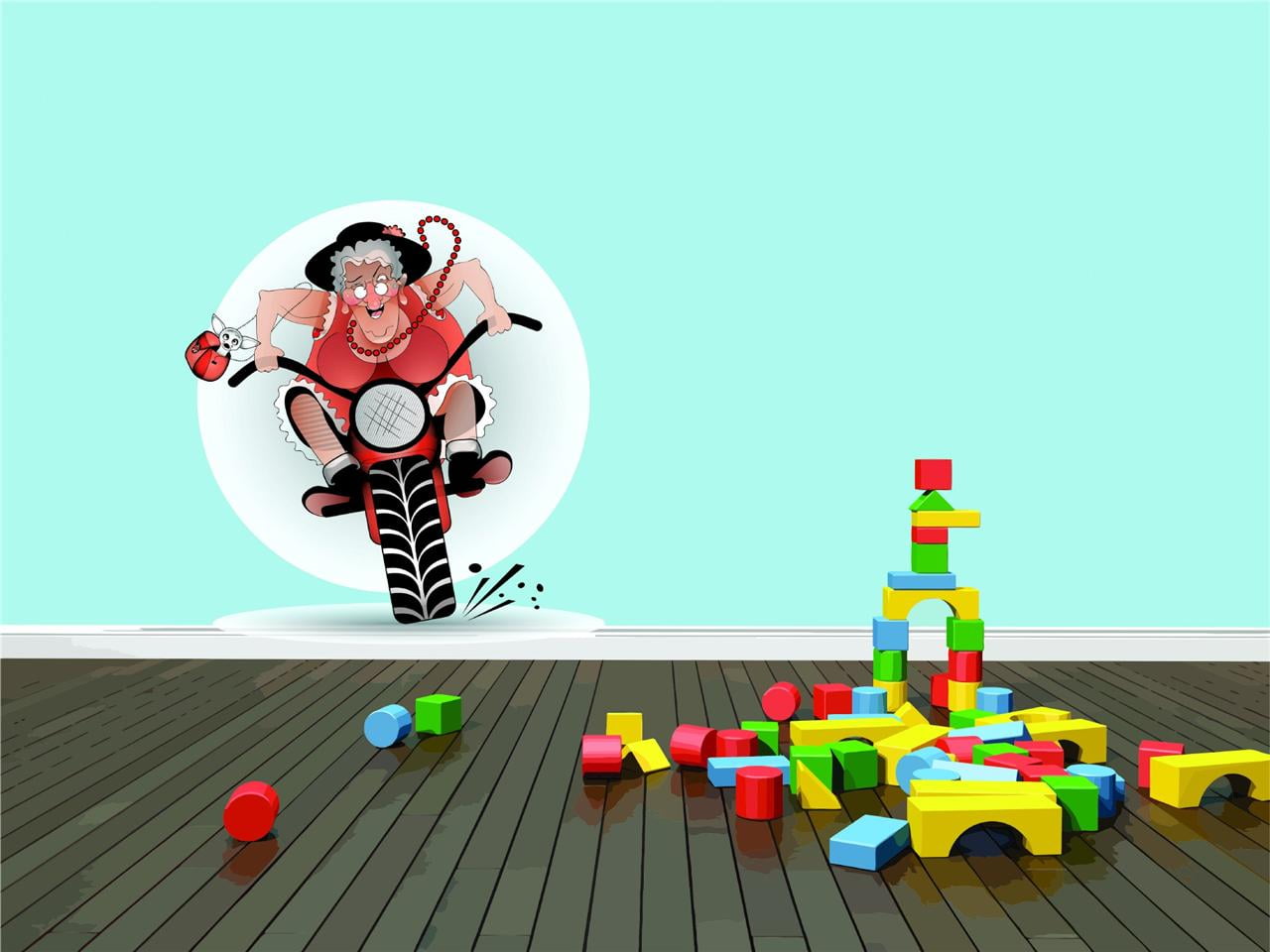 Design With Vinyl Artwork Funny Grandma Riding A Motocycle Crazy Driver ...