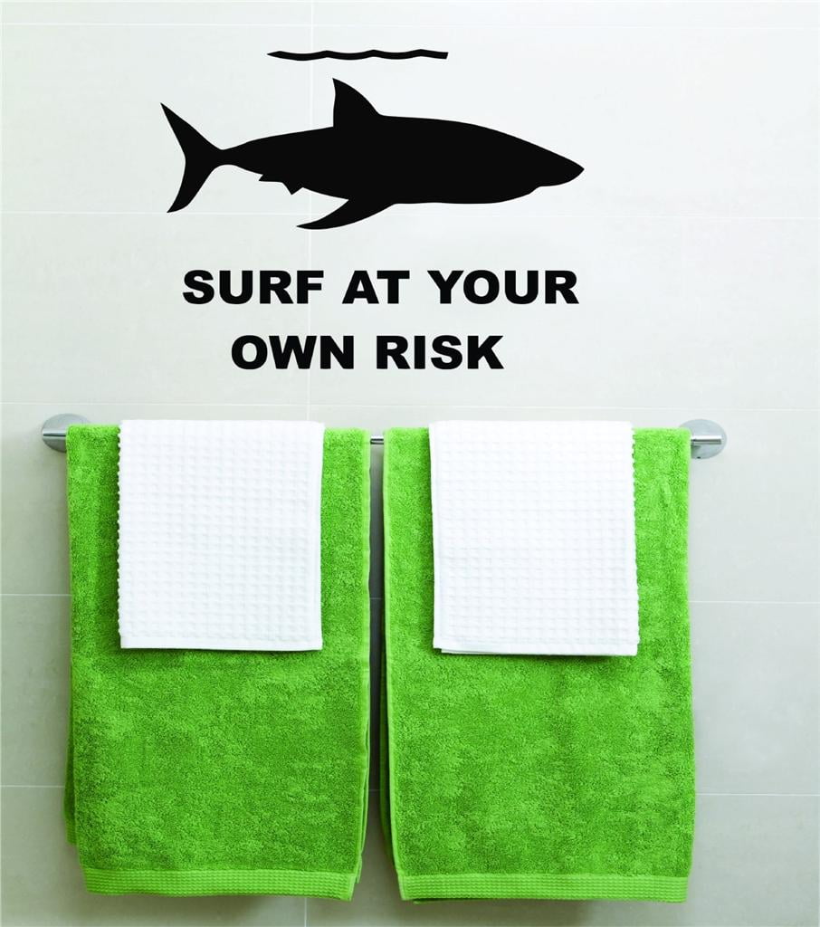 Design With Vinyl Surf At your Own Risk Artwork Great White Shark Wall ...