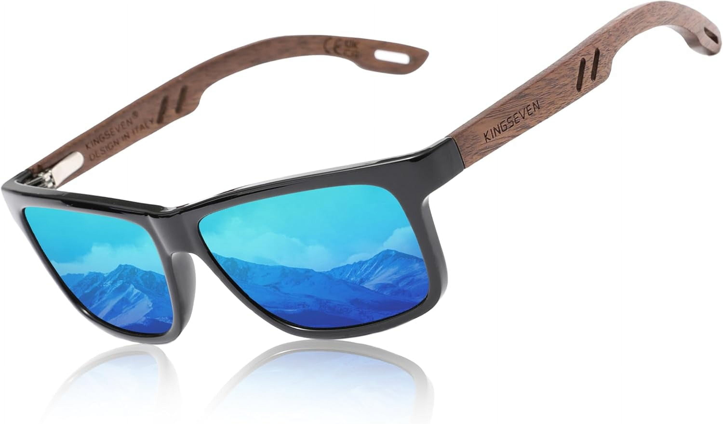 Design Wood Polarized Rectangular Sunglasses for Men, Walnut Wooden ...
