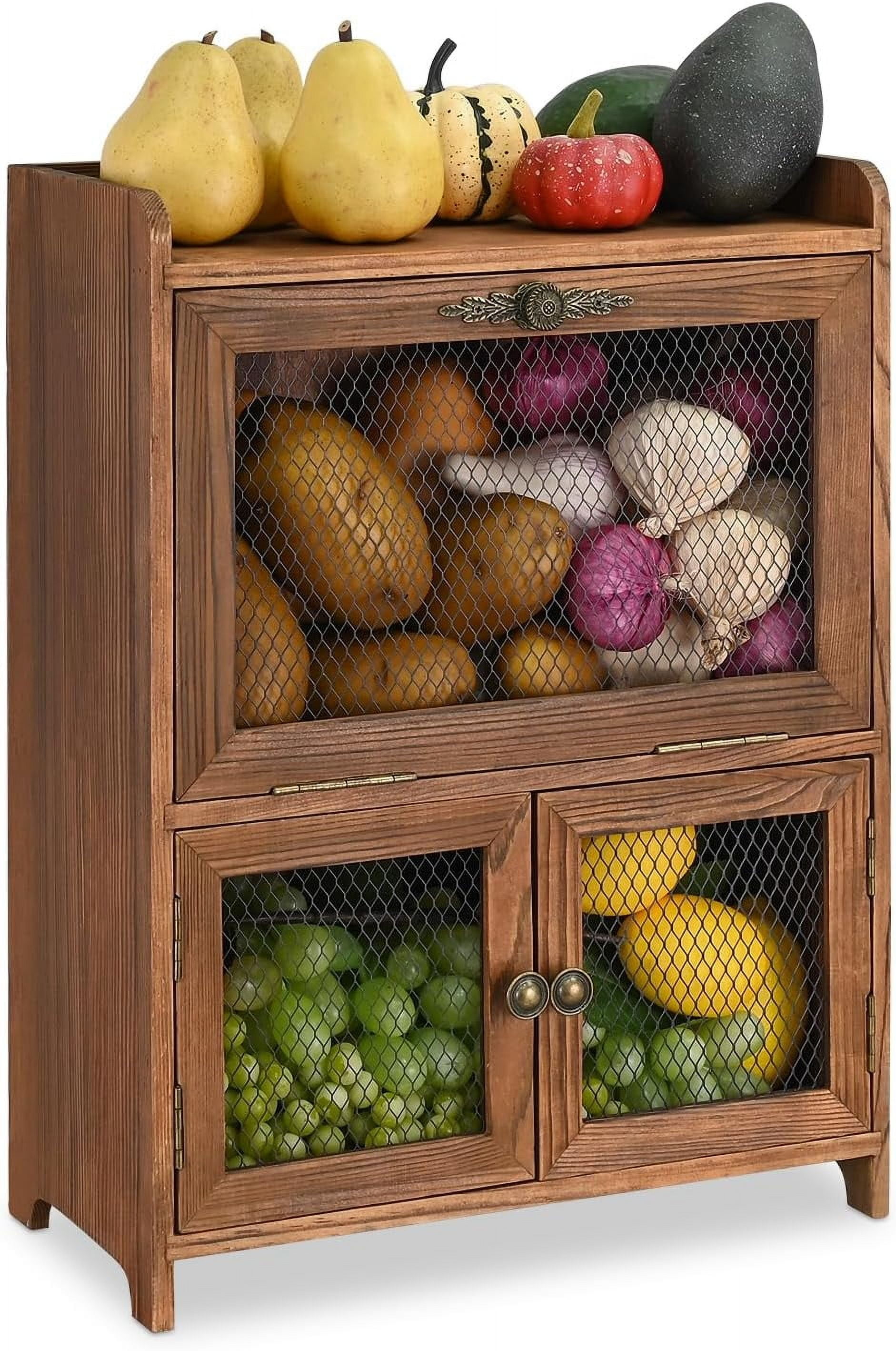 Wooden Countertop Potato, Onion, Garlic Box, Fruit Vegetable Organizer ...