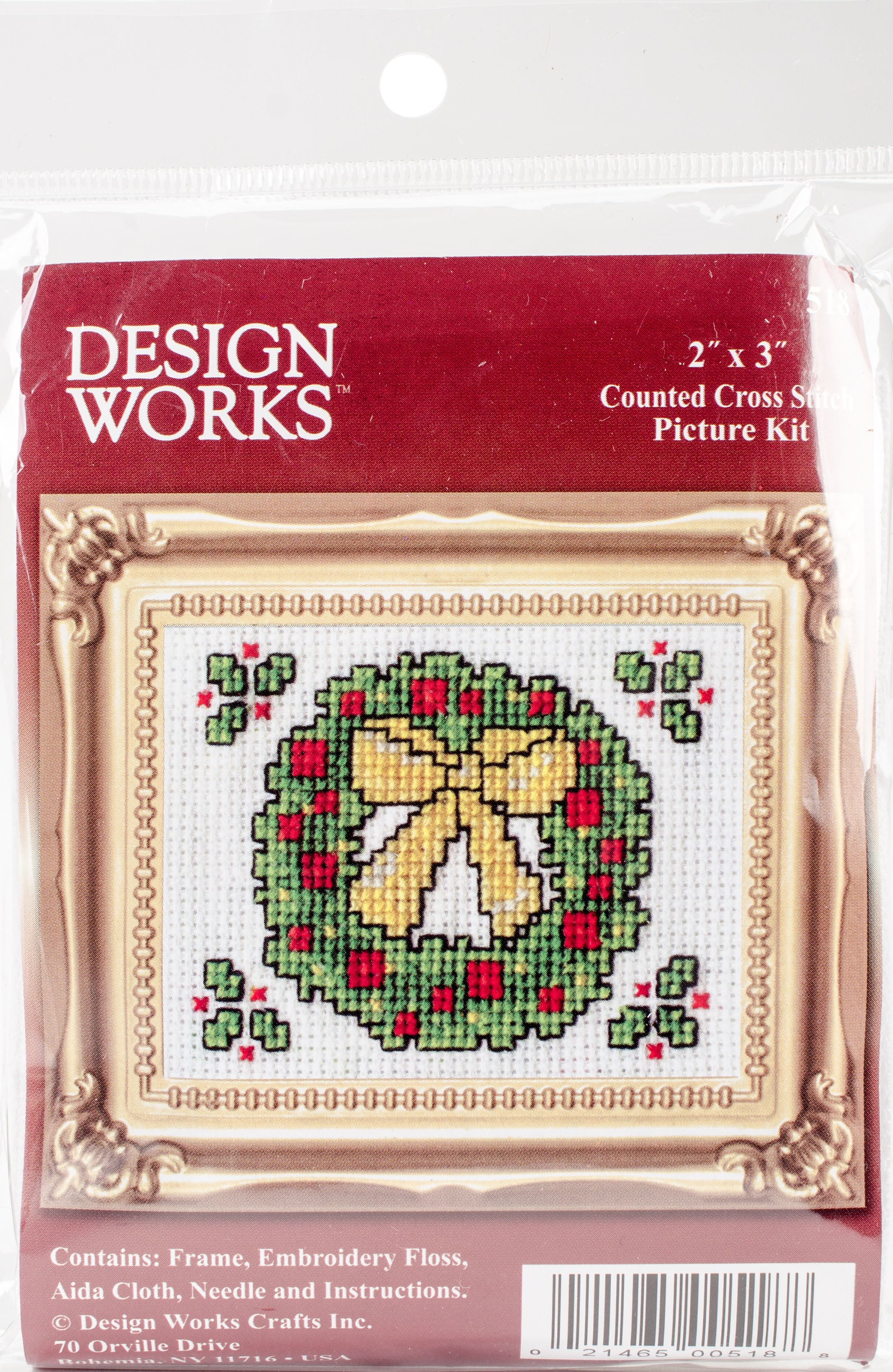 Design Works Counted Cross Stitch Kit 2"X3"-Wreath Mini (18 Count ...