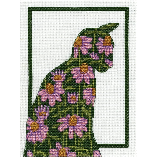 Design Works Counted Cross Stitch Kit 5"X7"-Floral Cat (14 Count ...