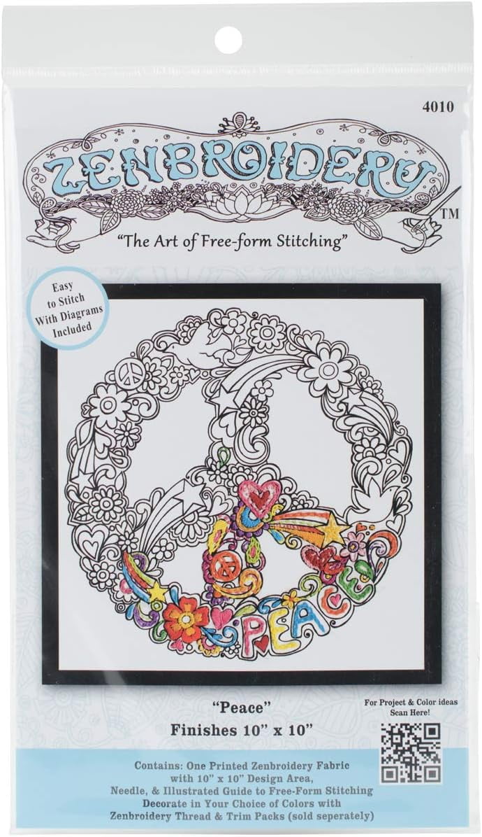Design Works Crafts 4010 Peace 10" x 10" Zenbroidery Kit, Multicolor ...