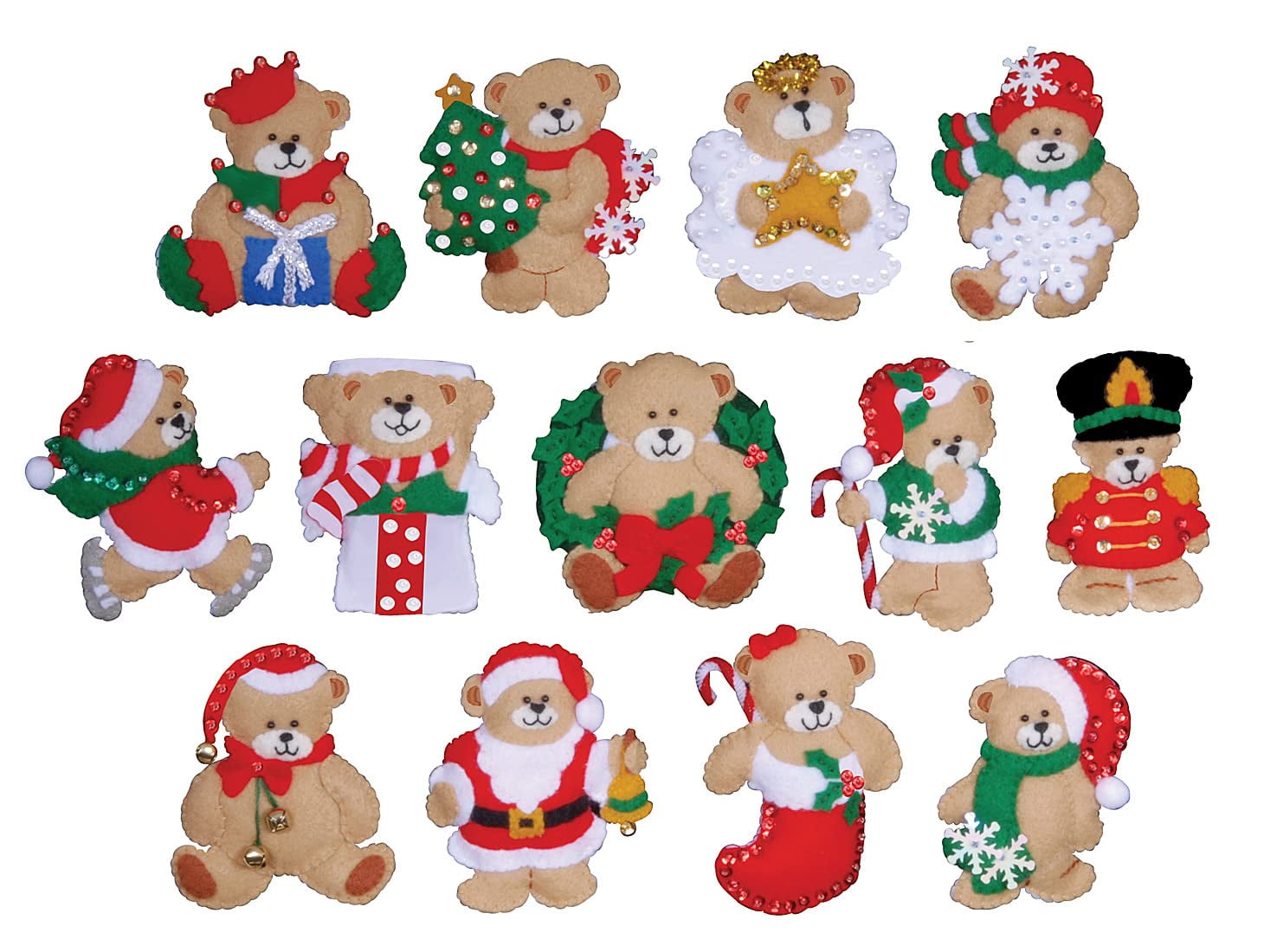 Design Works Felt Ornament Applique Kit 3"X4" Set Of 13-Lots Of Bears ...