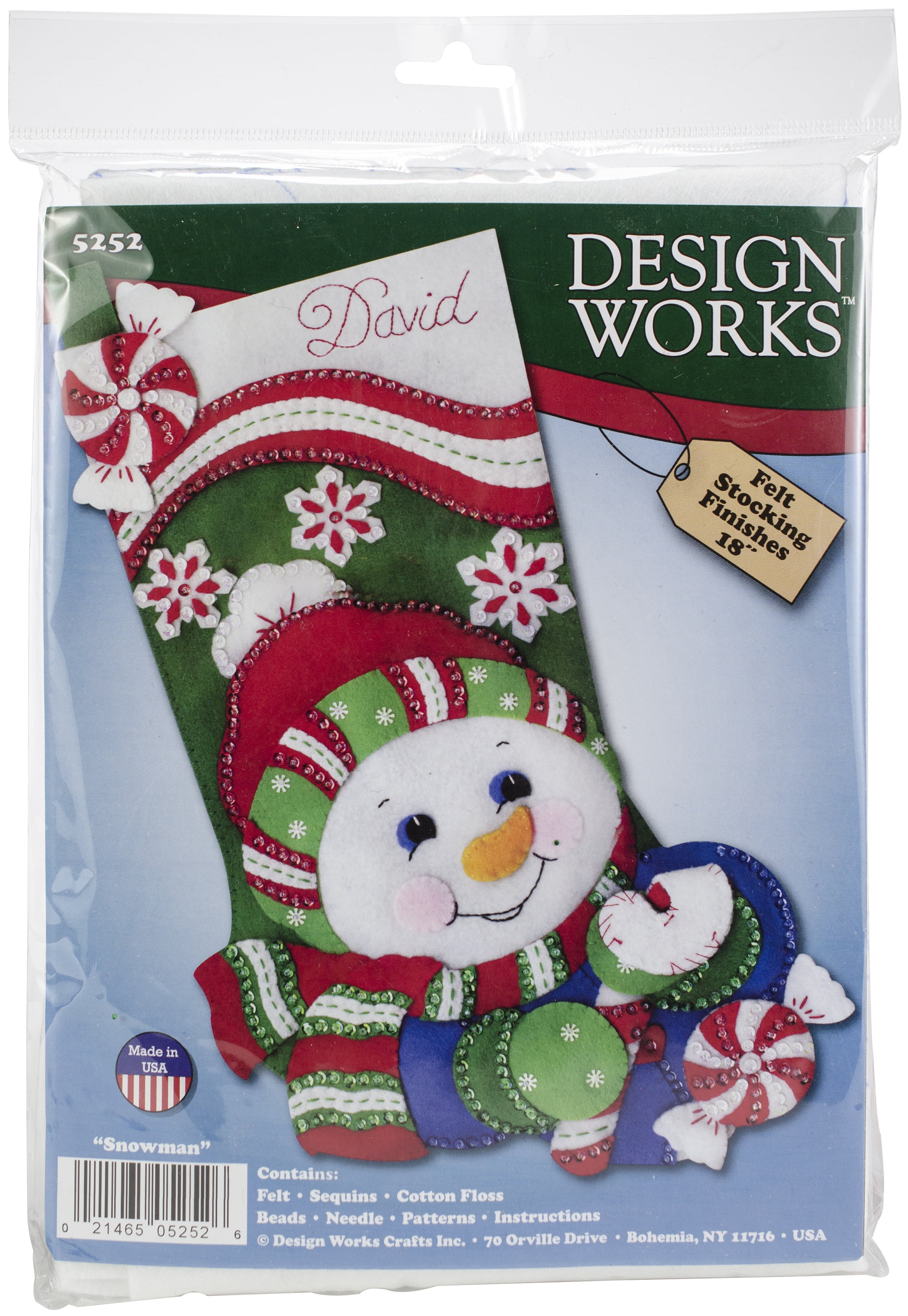 Design Works Felt Stocking Applique Kit 18" Long-Candy Cane Snowman ...
