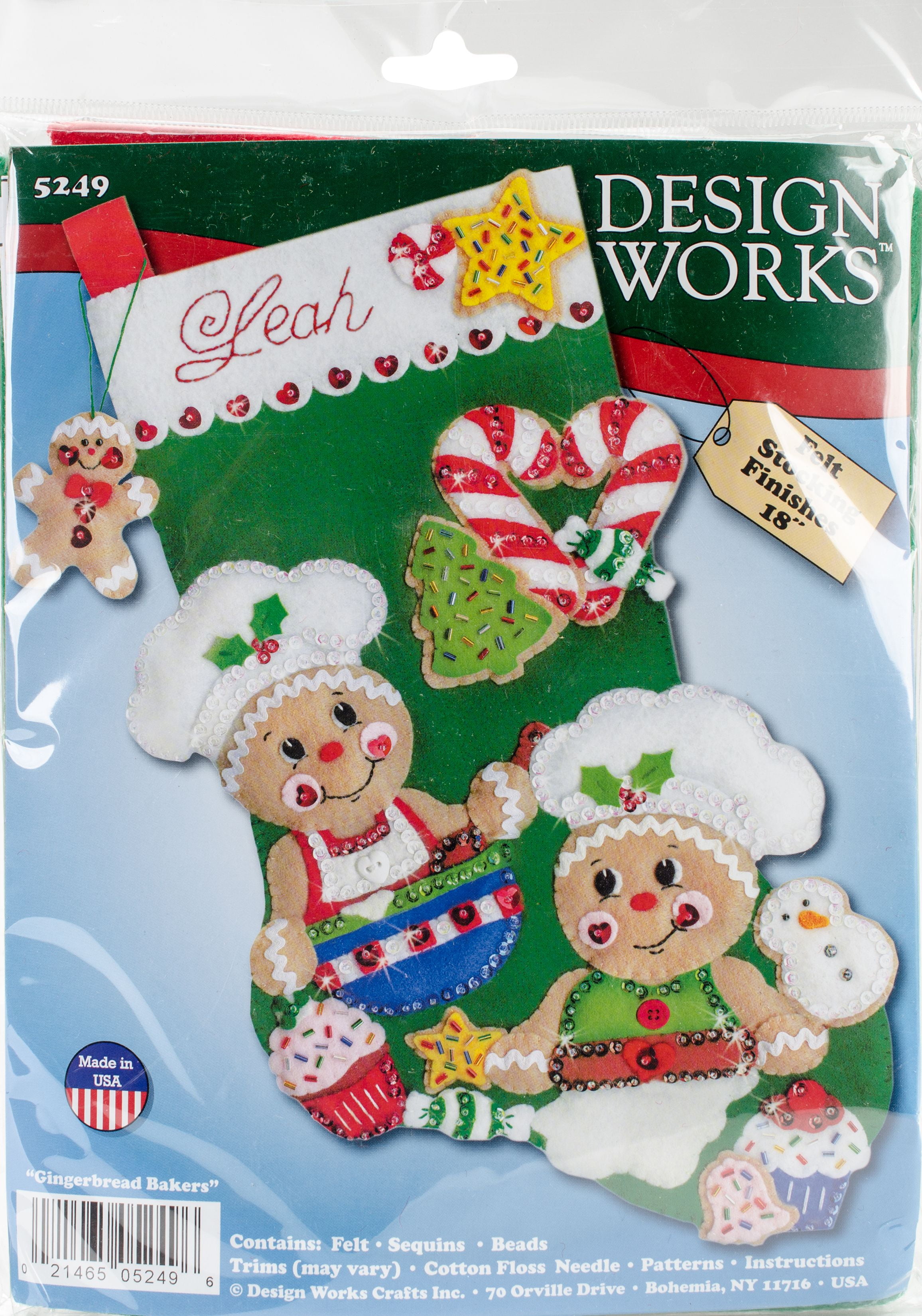 Design Works Felt Stocking Applique Kit 18" Long-Gingerbread Bakers ...