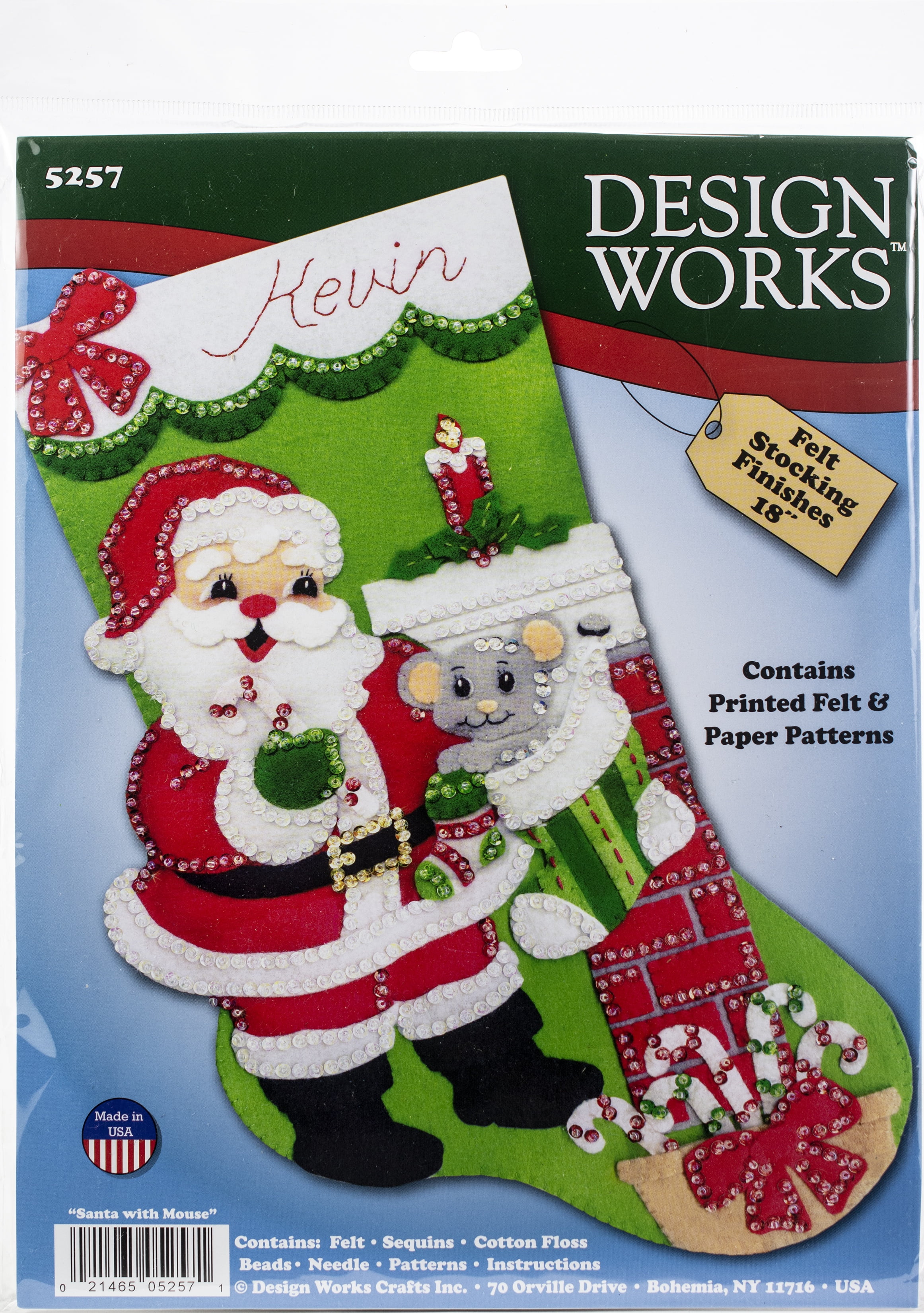 Design Works Felt Stocking Applique Kit 18" Long-Santa W/Mouse ...