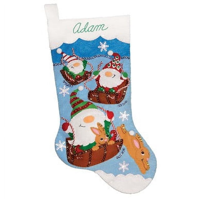 Design Works Felt Stocking Applique Kit 18" Long-Sledding Gnomes ...