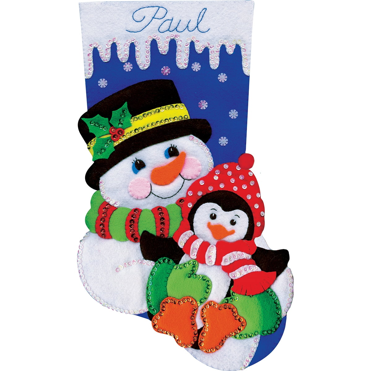 Design Works Felt Stocking Applique Kit 18" Long-Snowman & Penguin ...