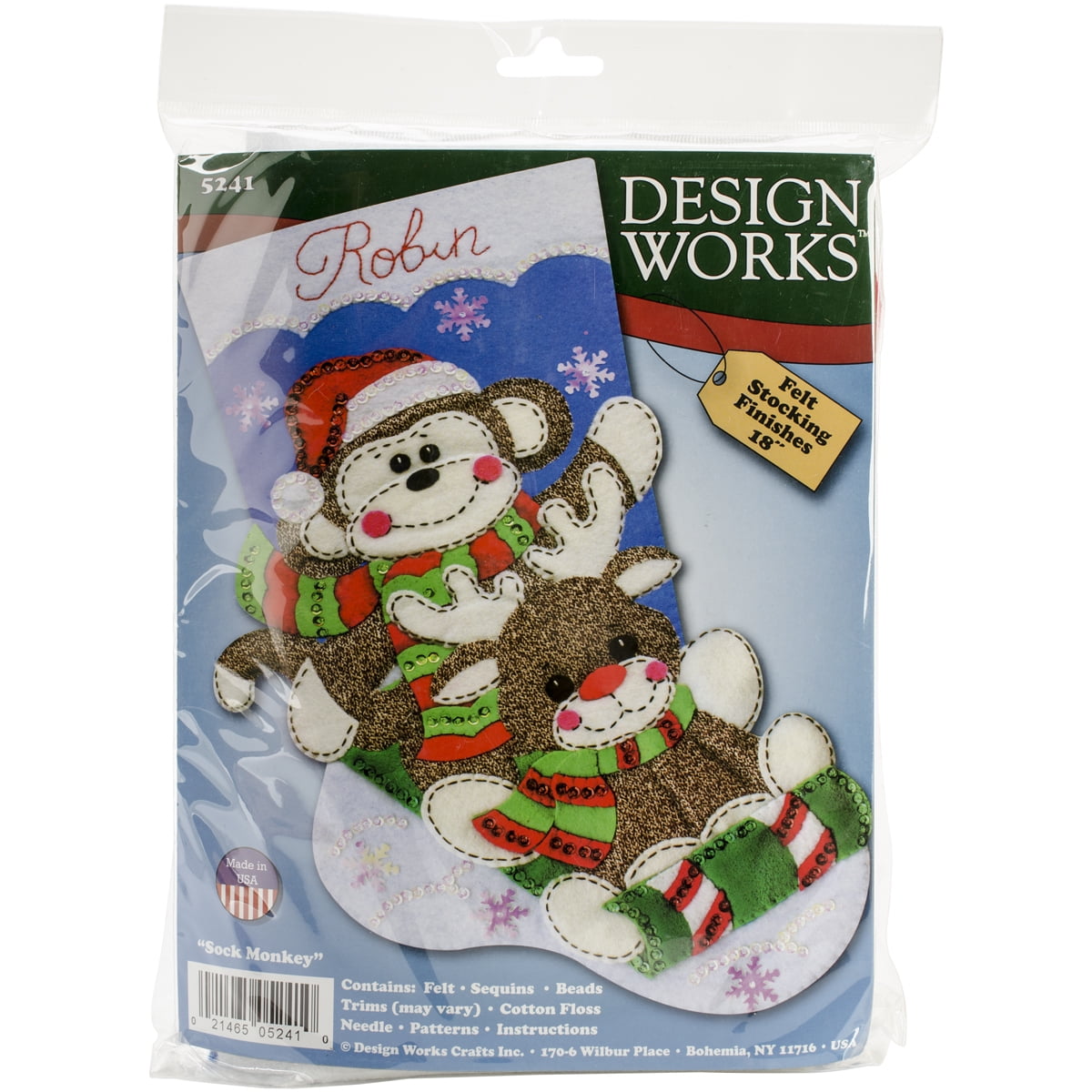 Design Works Felt Stocking Applique Kit 18" Long-Sock Monkey - Walmart.com