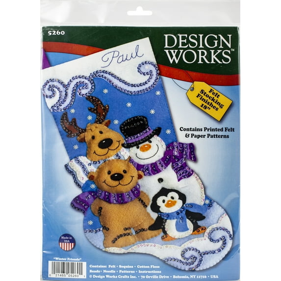 Design Works Felt Stocking Applique Kit 18" Long-Winter Friends ...