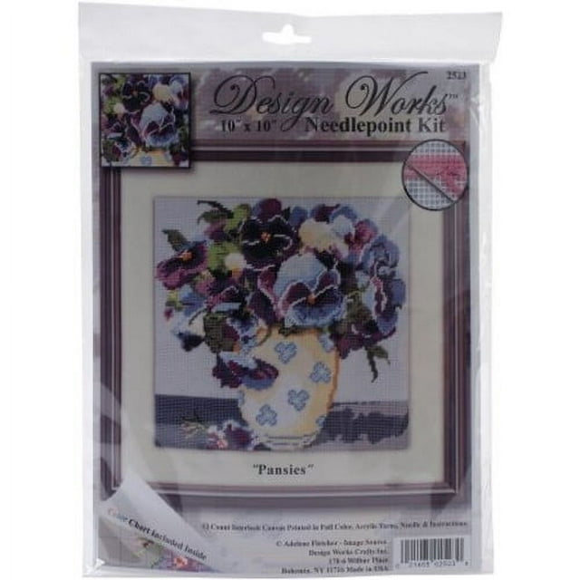 Design Works Crafts Pansies Needlepoint Kit, 10" x 10", 12-Count Canvas ...