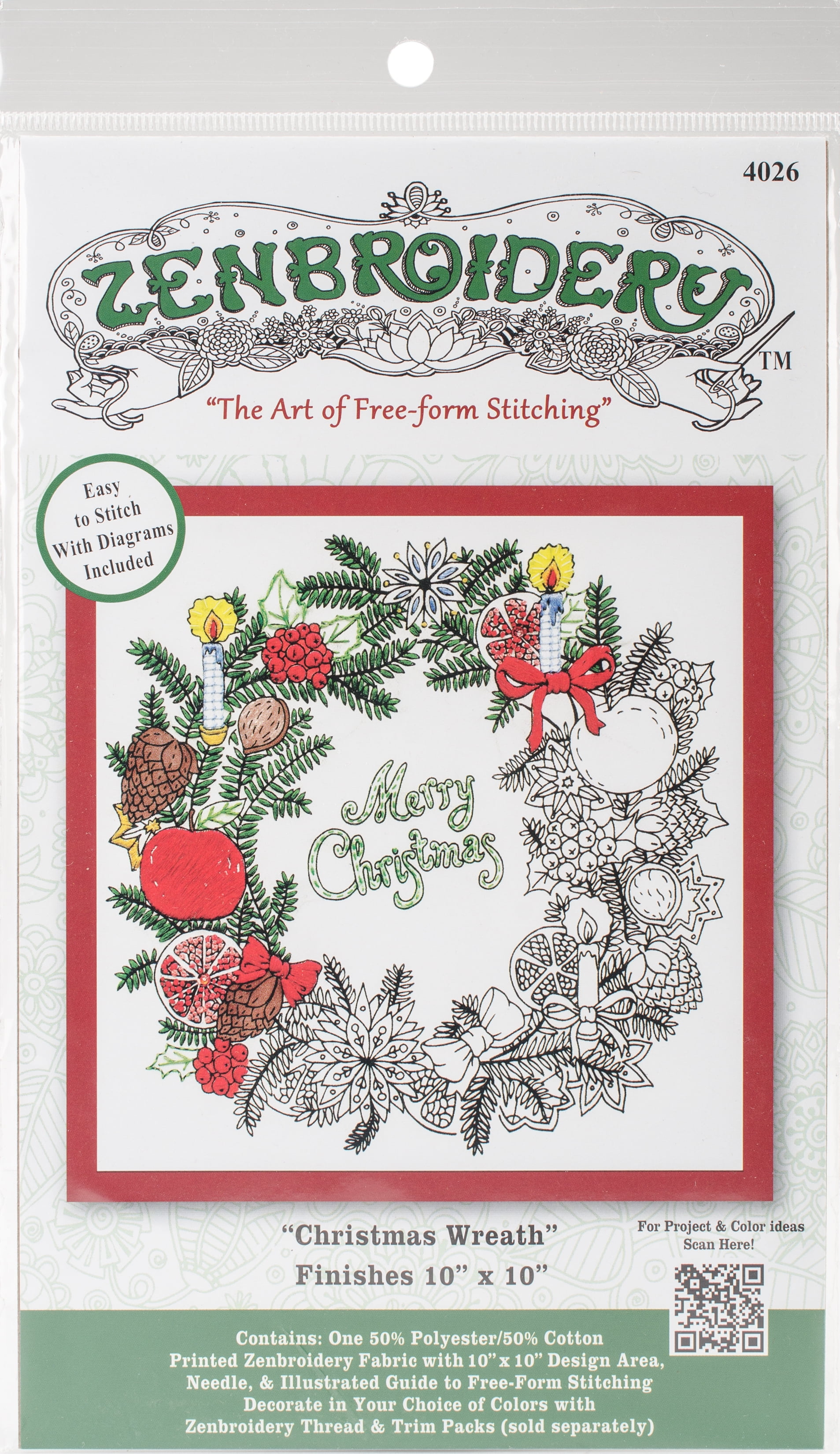 Design Works/Zenbroidery Stamped Embroidery Kit 10"X10"-Christmas ...