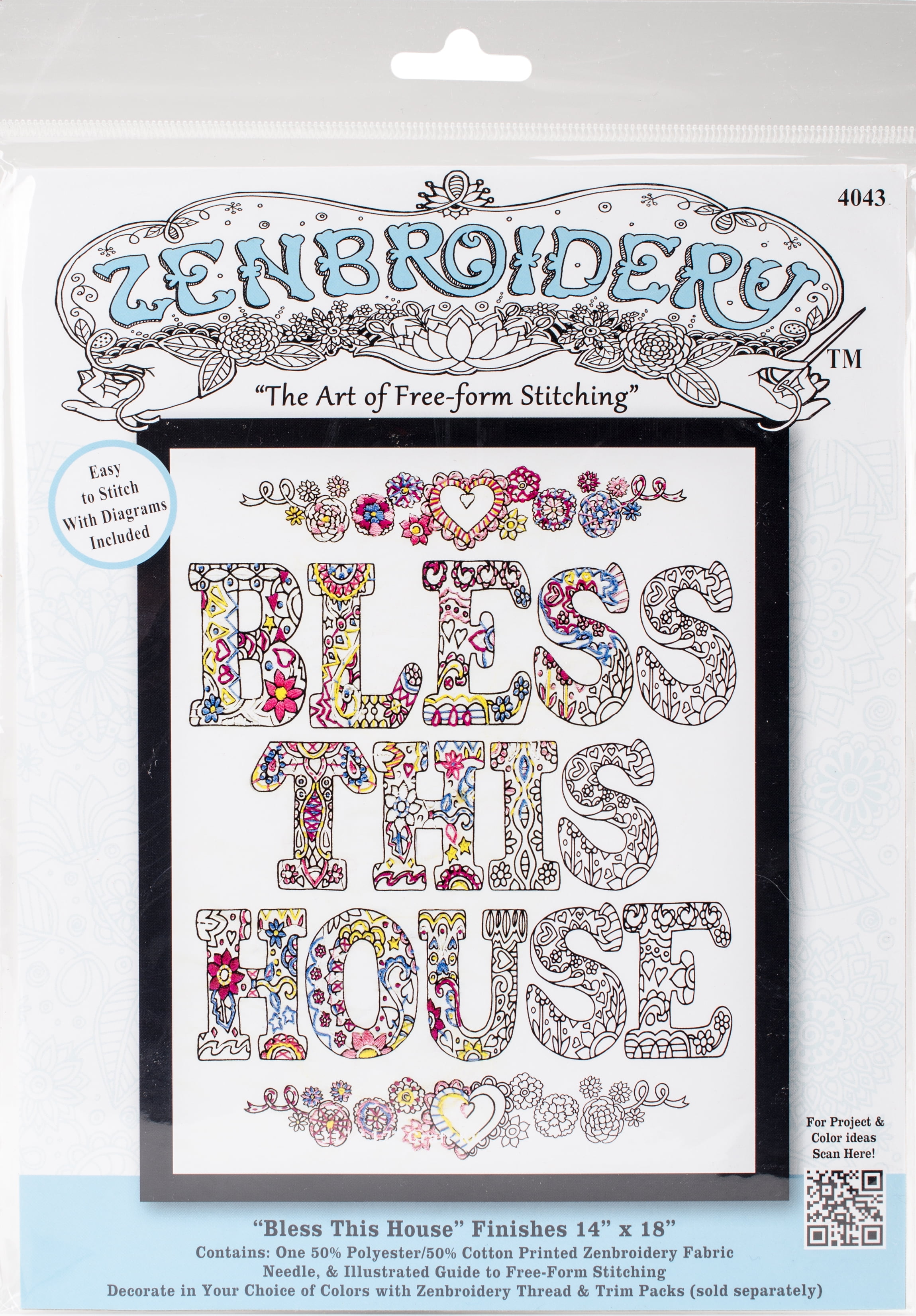 Design Works/Zenbroidery Stamped Embroidery Kit 12"X12"-Bless This ...
