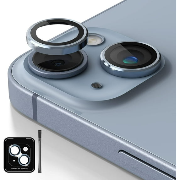 Design for iPhone 14 Camera Lens Protector with Auto Tray, Aluminium Alloy Plus 9H Tempered ...