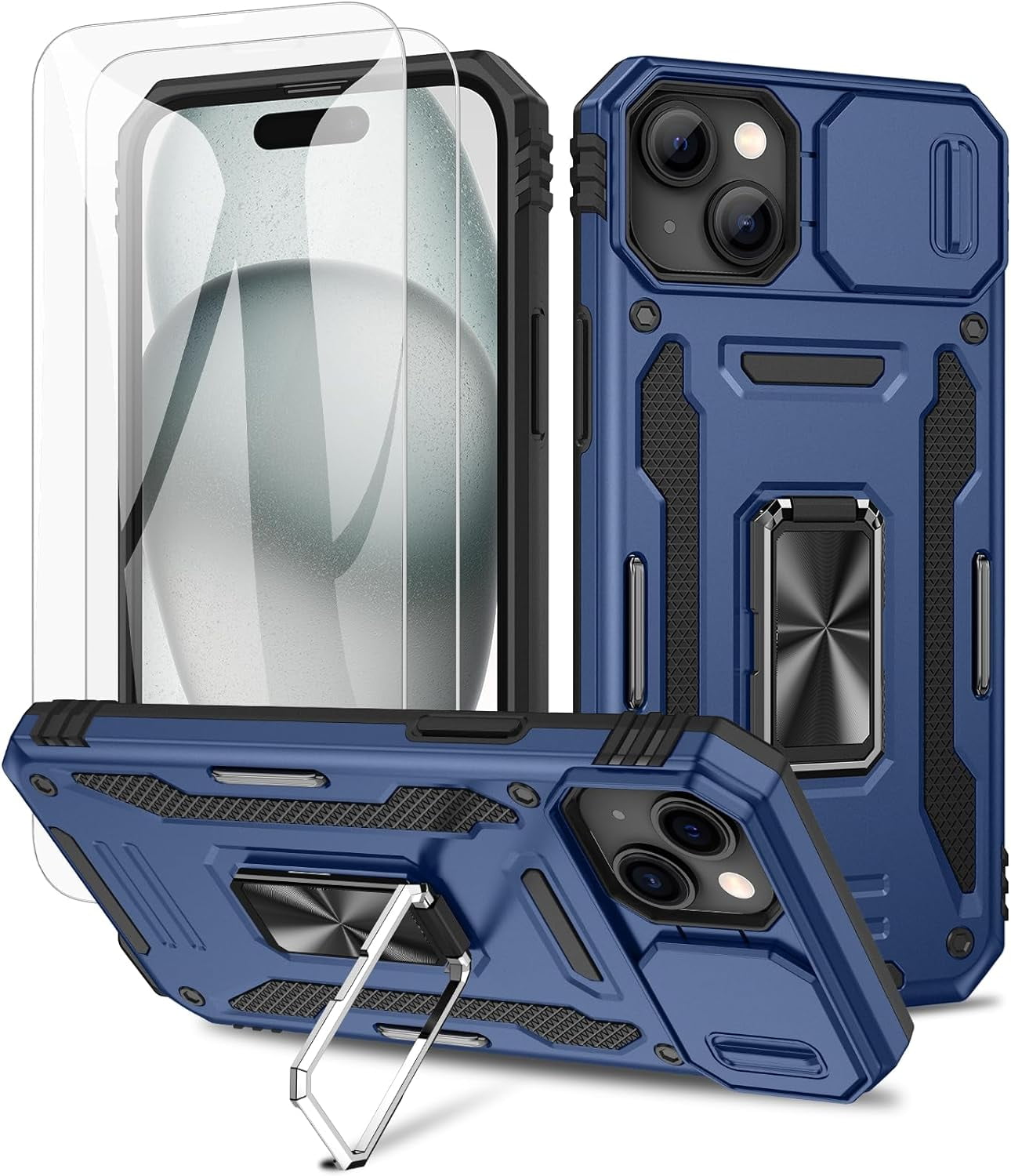 Design for iPhone 15 Case with Stand, Built-in 360°Rotating Kickstand ...