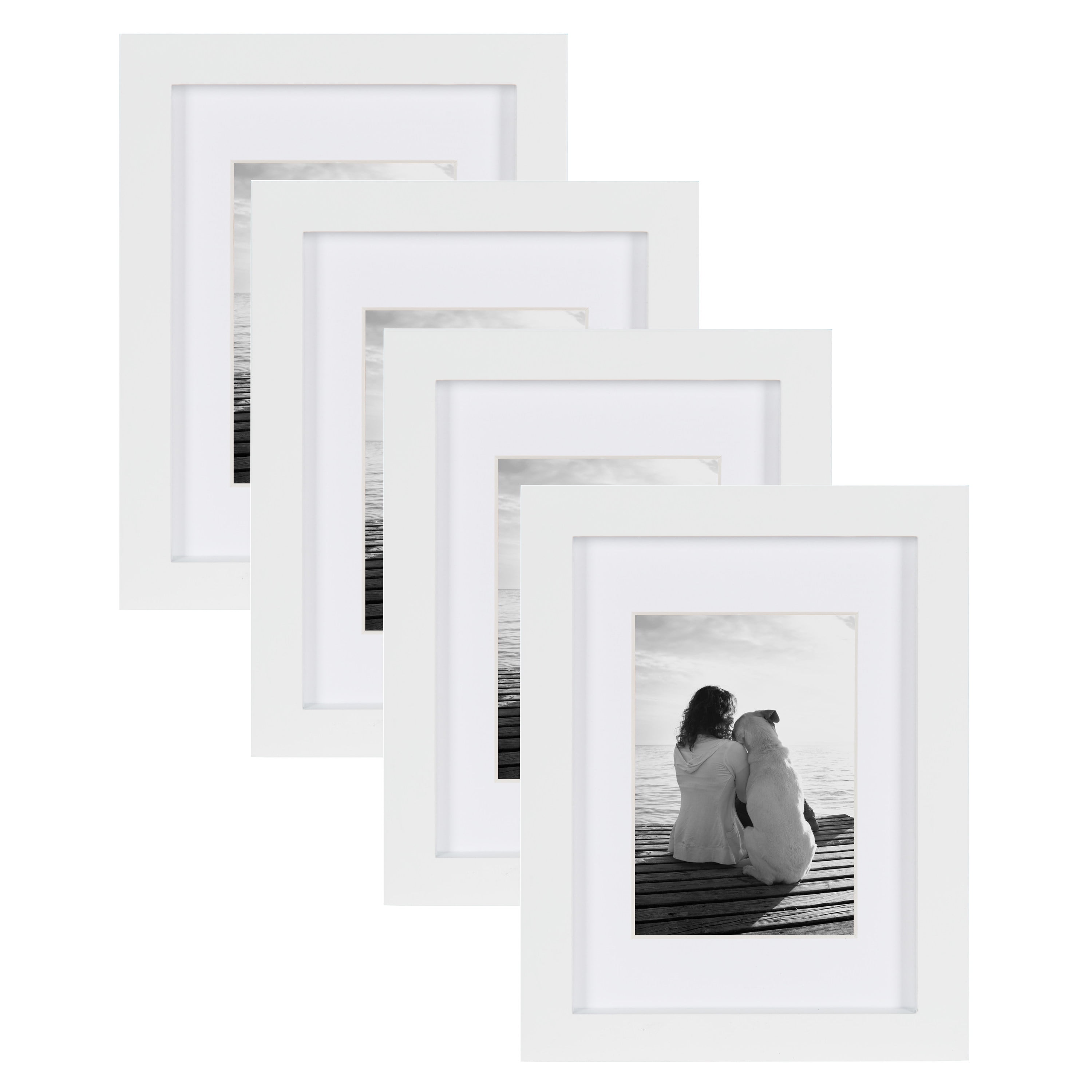 DesignOvation 5" x 7" Wood Wall Mounted Frames, White, Set of 4 ...