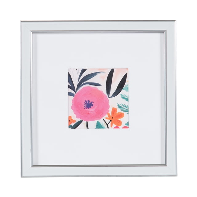DesignOvation 8x8 Matted for 4x4 White/Silver Decorative Tabletop ...