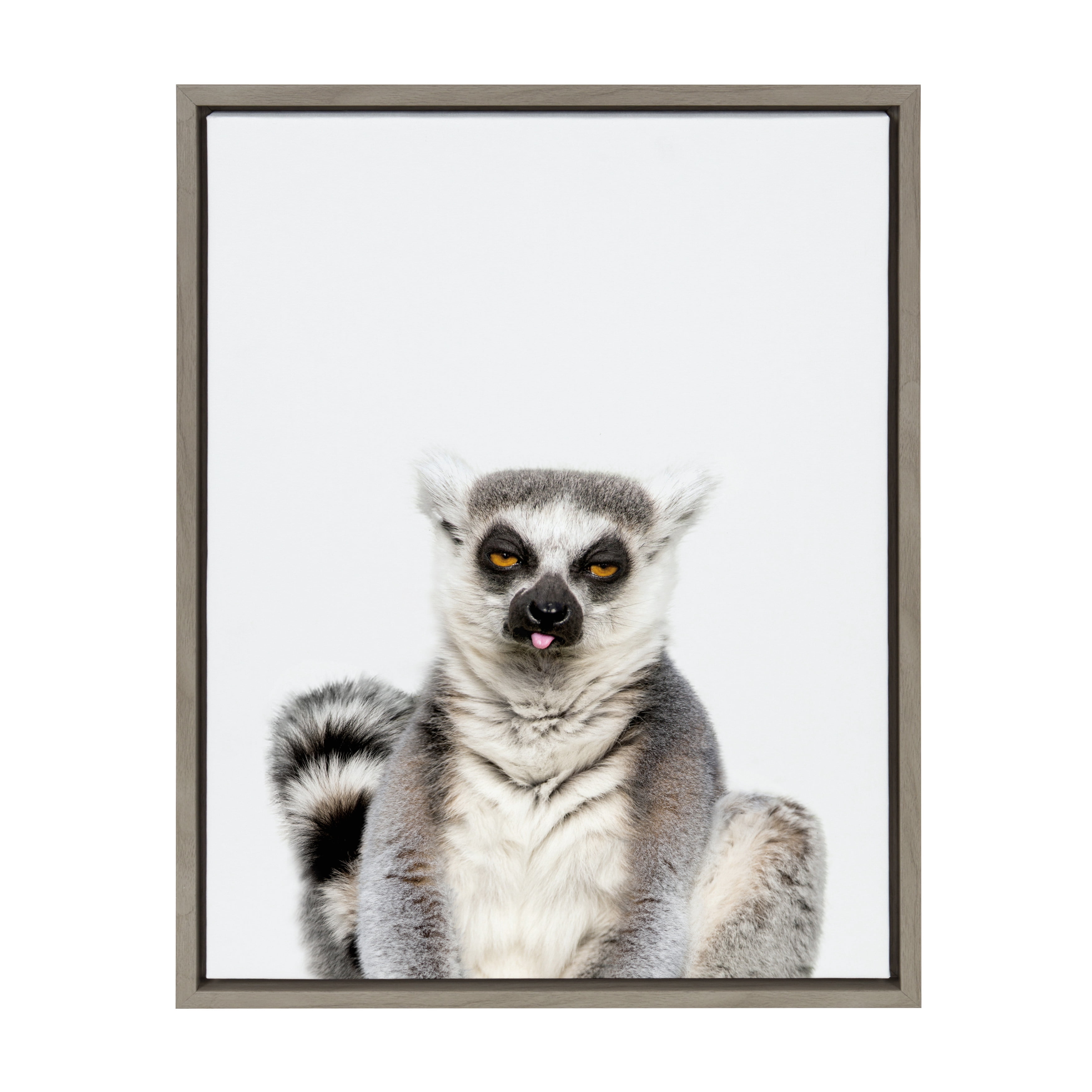 DesignOvation Sylvie Sitting Lemur Tongue Out Wall Art - 18x24 Gray ...