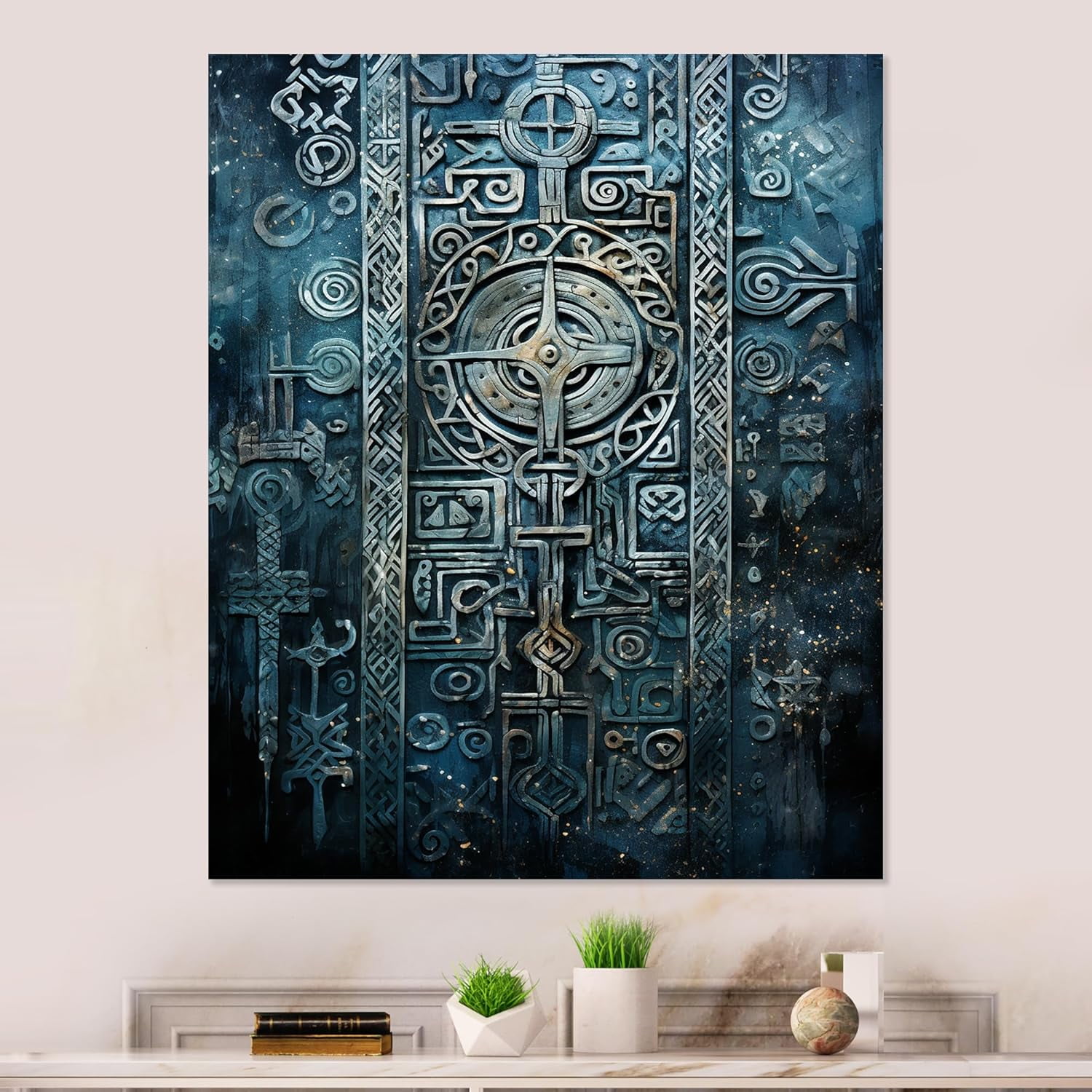 DesignQ Maya Tile Impressions in Blue and Gold I Abstract Tile Metal ...