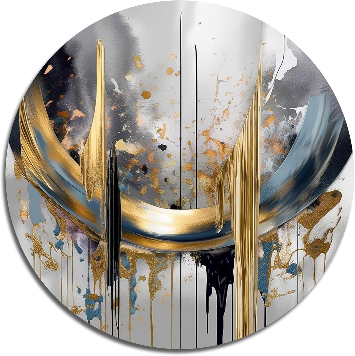 DesignQ Round Metal wall art, Abstract Marble Shapes and Lines III ...