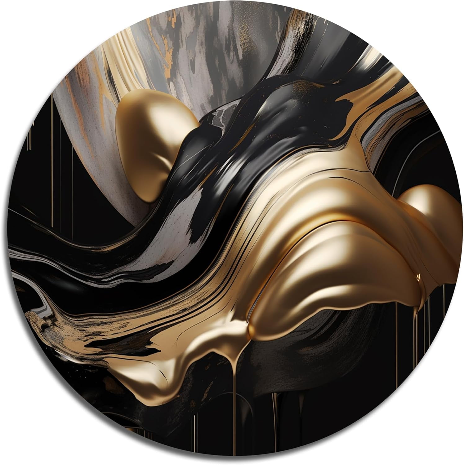 DesignQ Round Metal wall art, Captivating Marble Gold and Black II ...