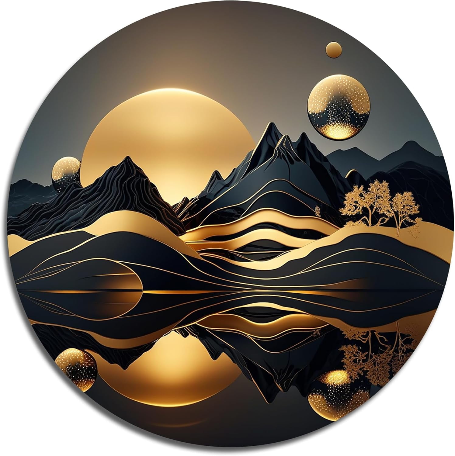 DesignQ Round Metal wall art, Metallic Beach View Gold V - Metal Wall ...
