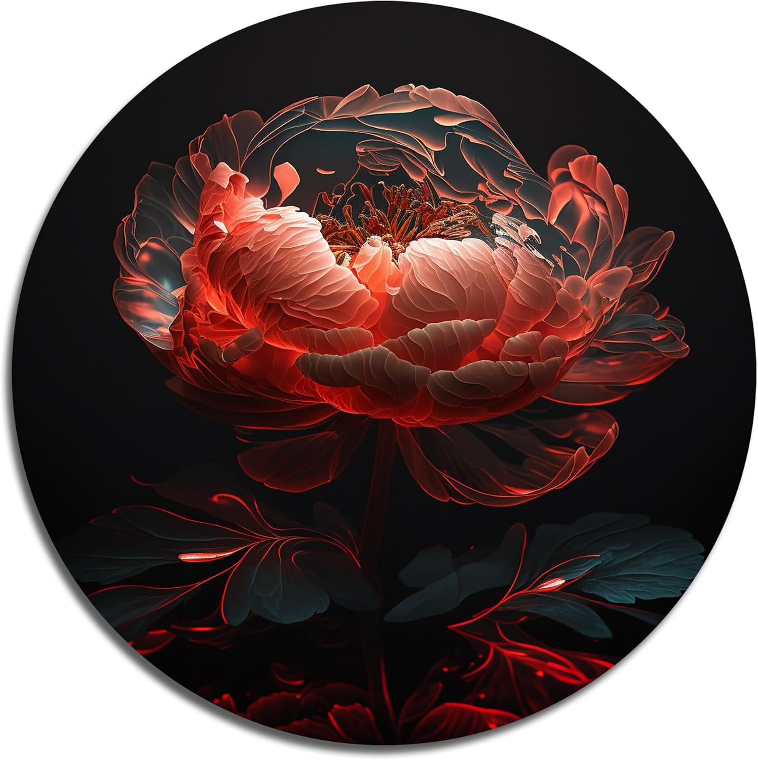 DesignQ Round Metal wall art, Petals of Red and Black Peonies - Metal ...