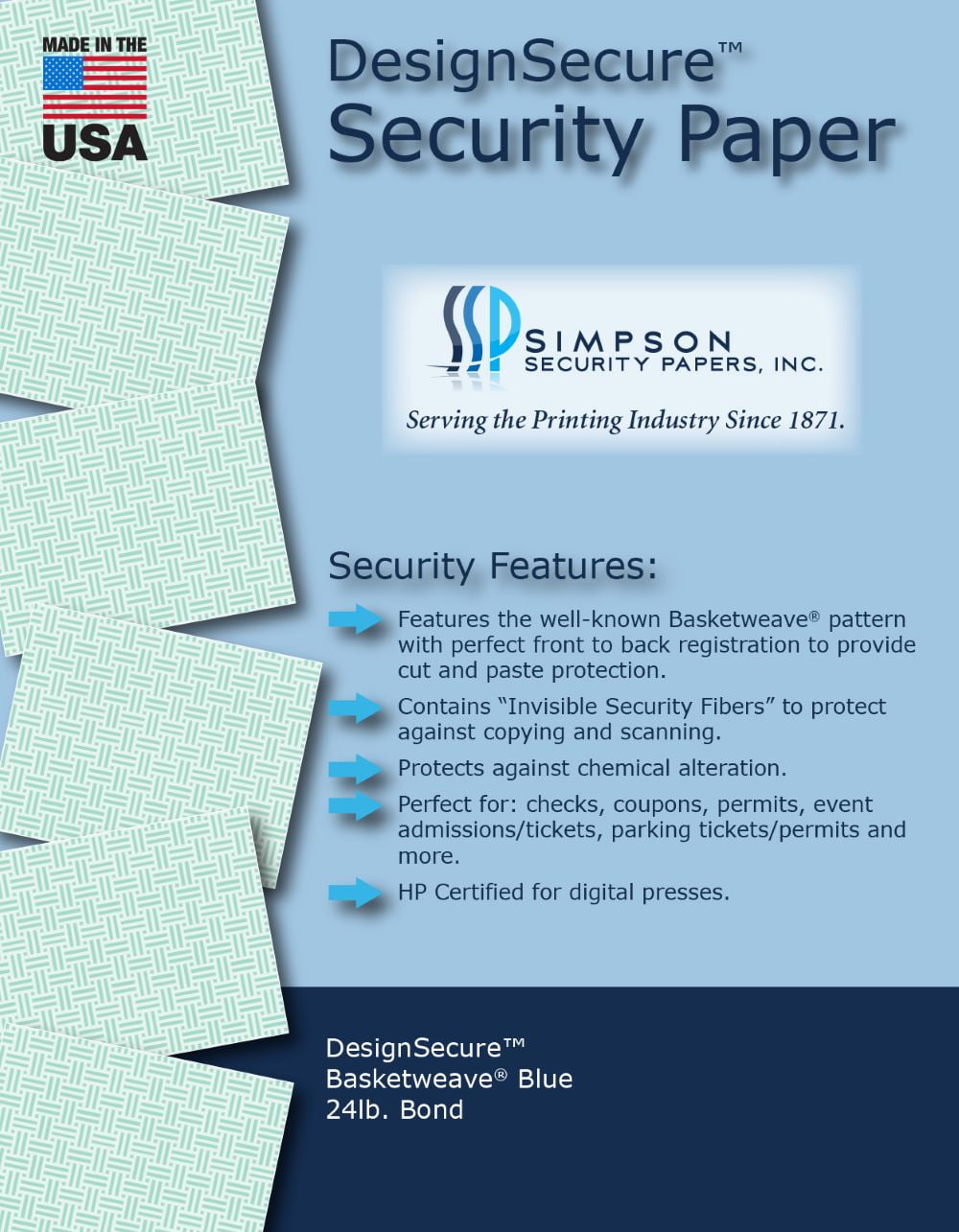 DesignSecure Basketweave Blue Security Paper 11 x 17, 500 Sheets by ...