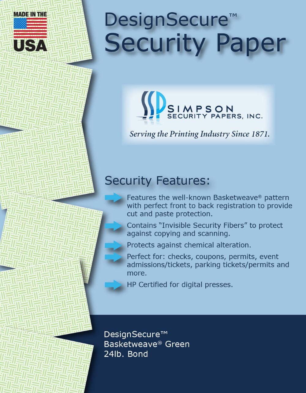 DesignSecure Basketweave Green Security Paper 11 x 17, 500 Sheets by ...
