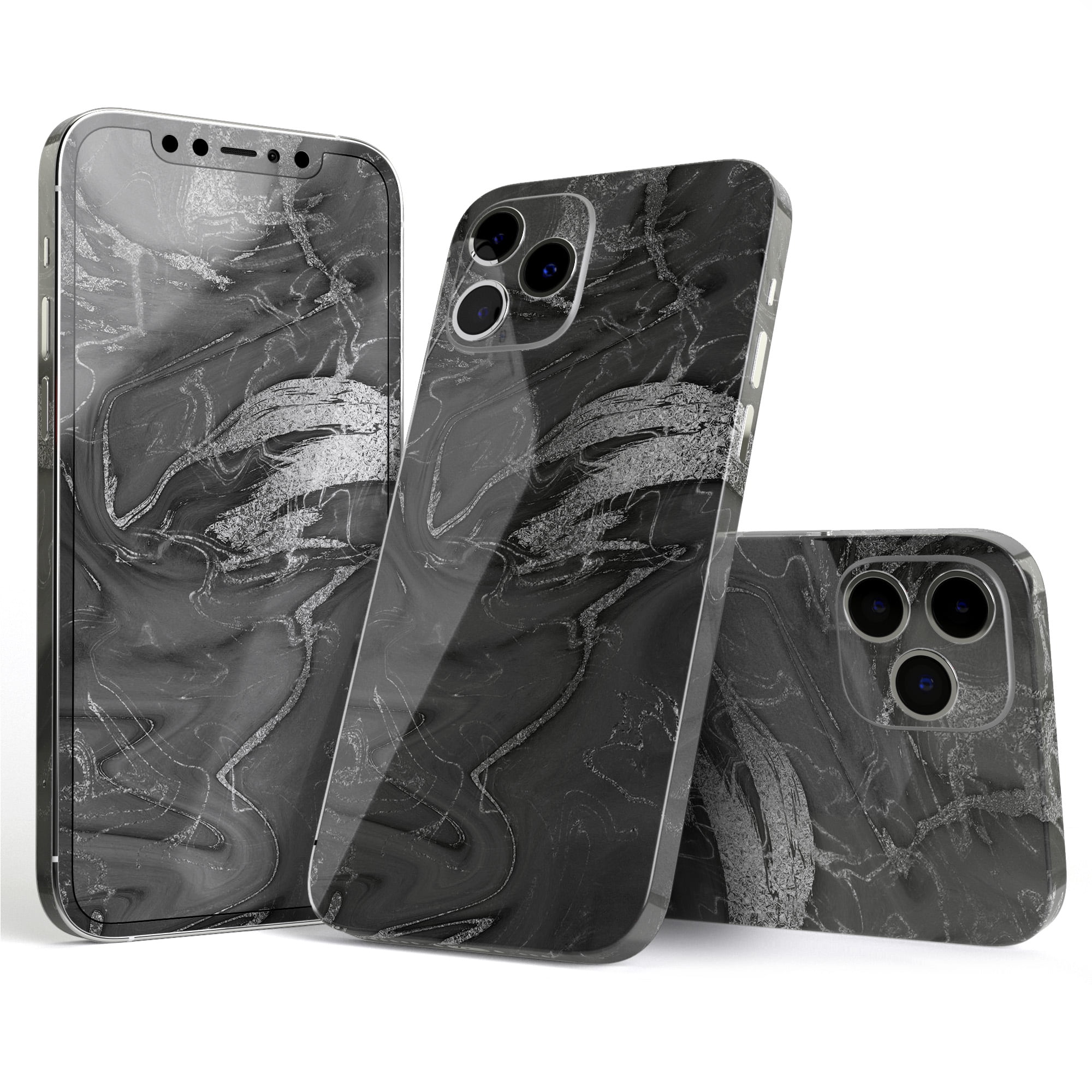 DesignSkinz Black & Silver Marble Swirl V7 Full-Body Skin Decal Wrap ...