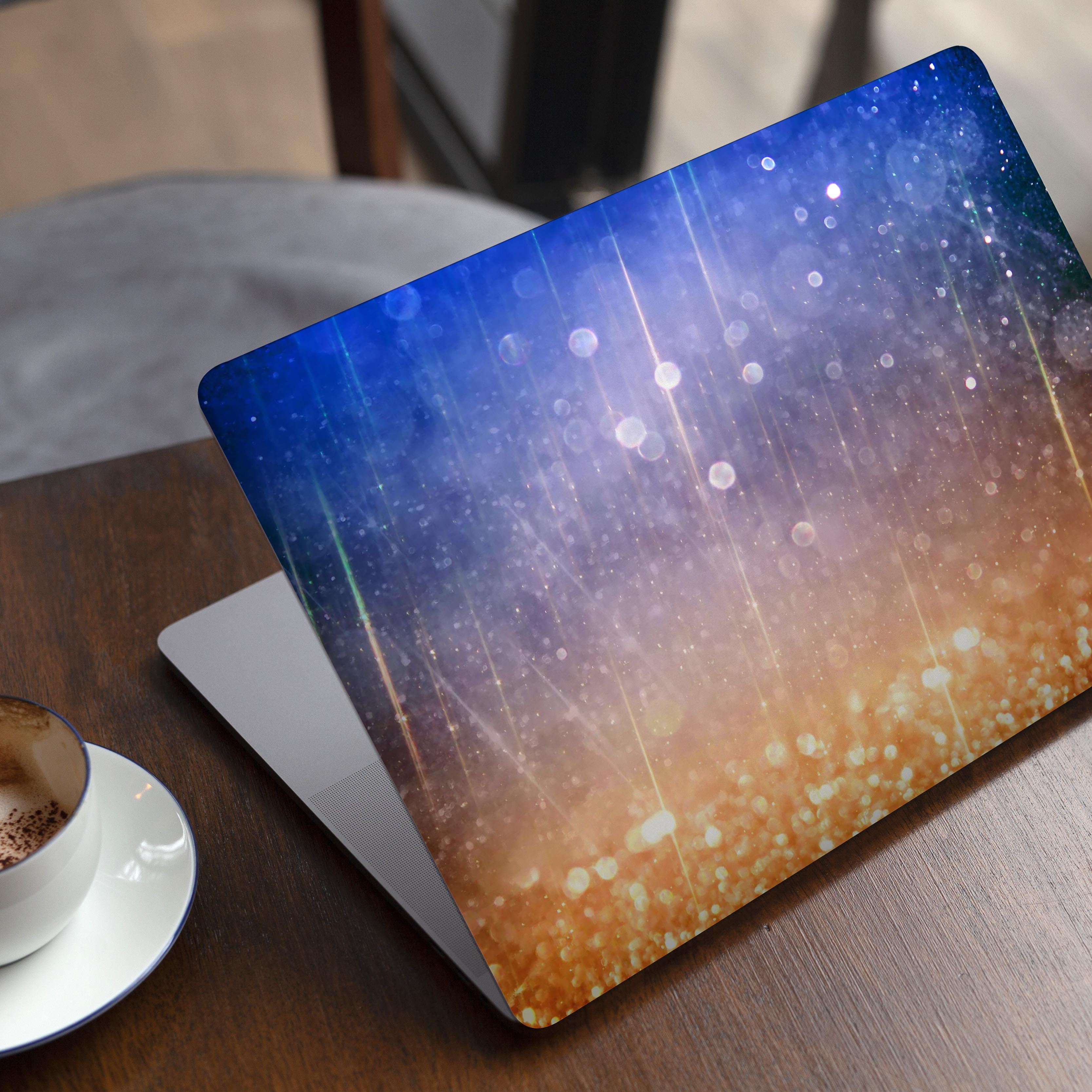 DesignSkinz Blue and Orange Scratched Surface with Glowing Gold Full ...