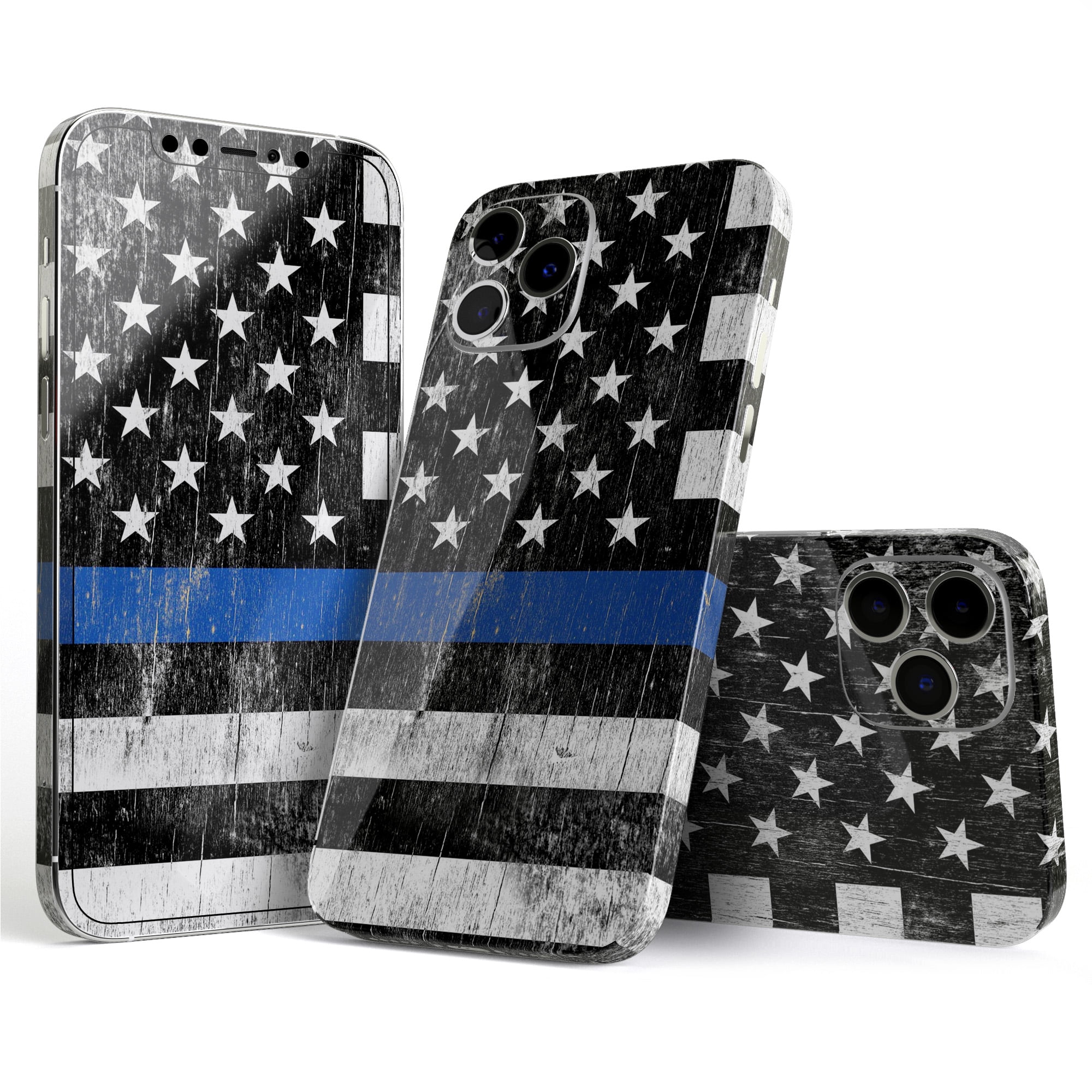 DesignSkinz Distressed Wood Patriotic American Flag with Thin Blue Line ...