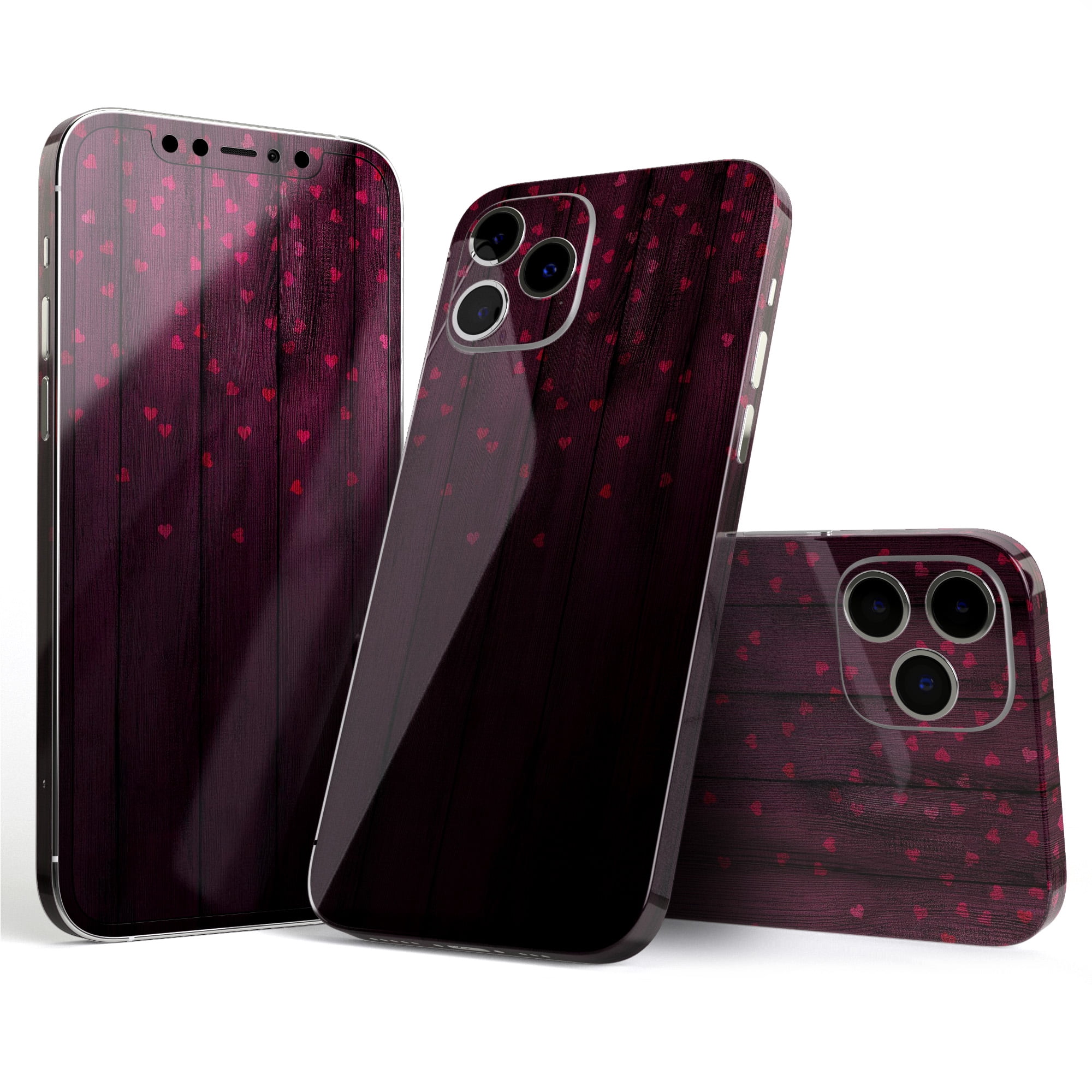 DesignSkinz Falling Micro Hearts Over Burgundy Planks of Wood Full-Body ...
