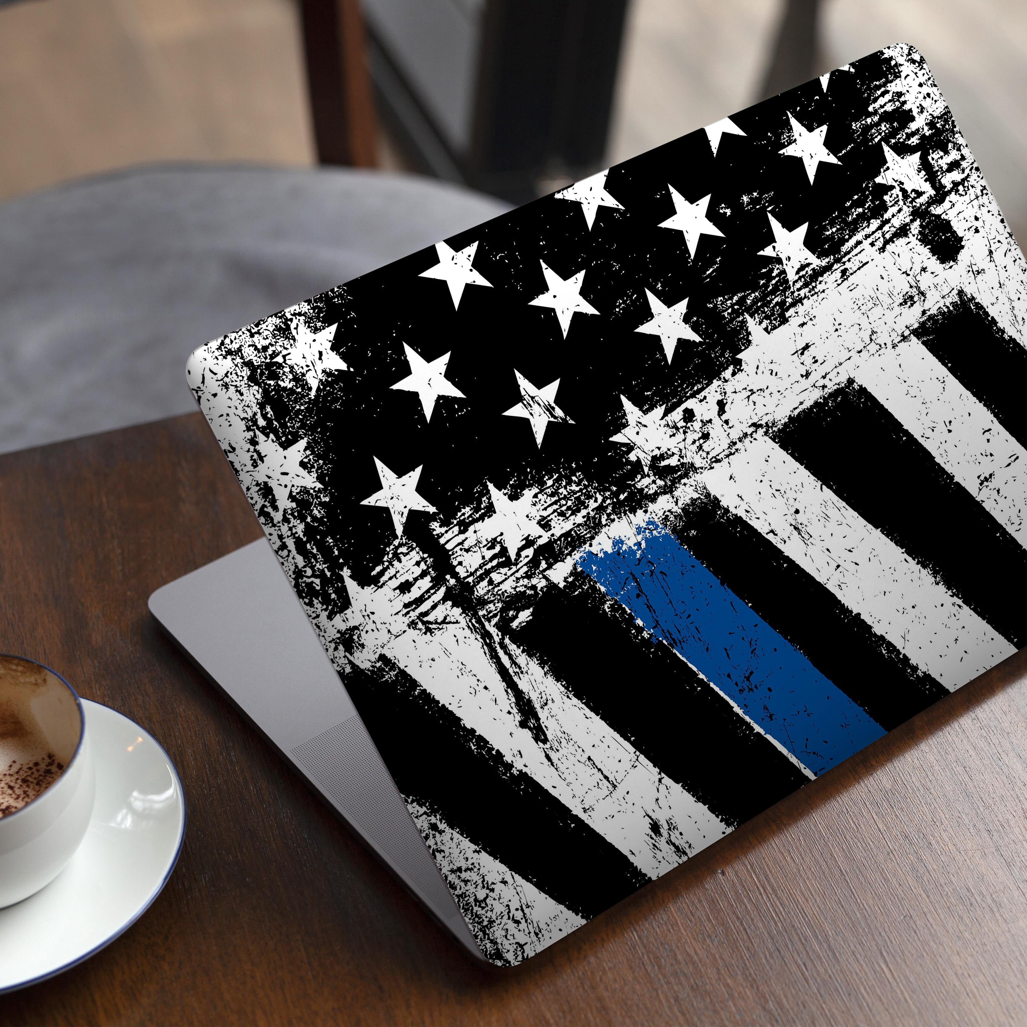 DesignSkinz Grunge Patriotic American Flag with Thin Blue Line Full ...
