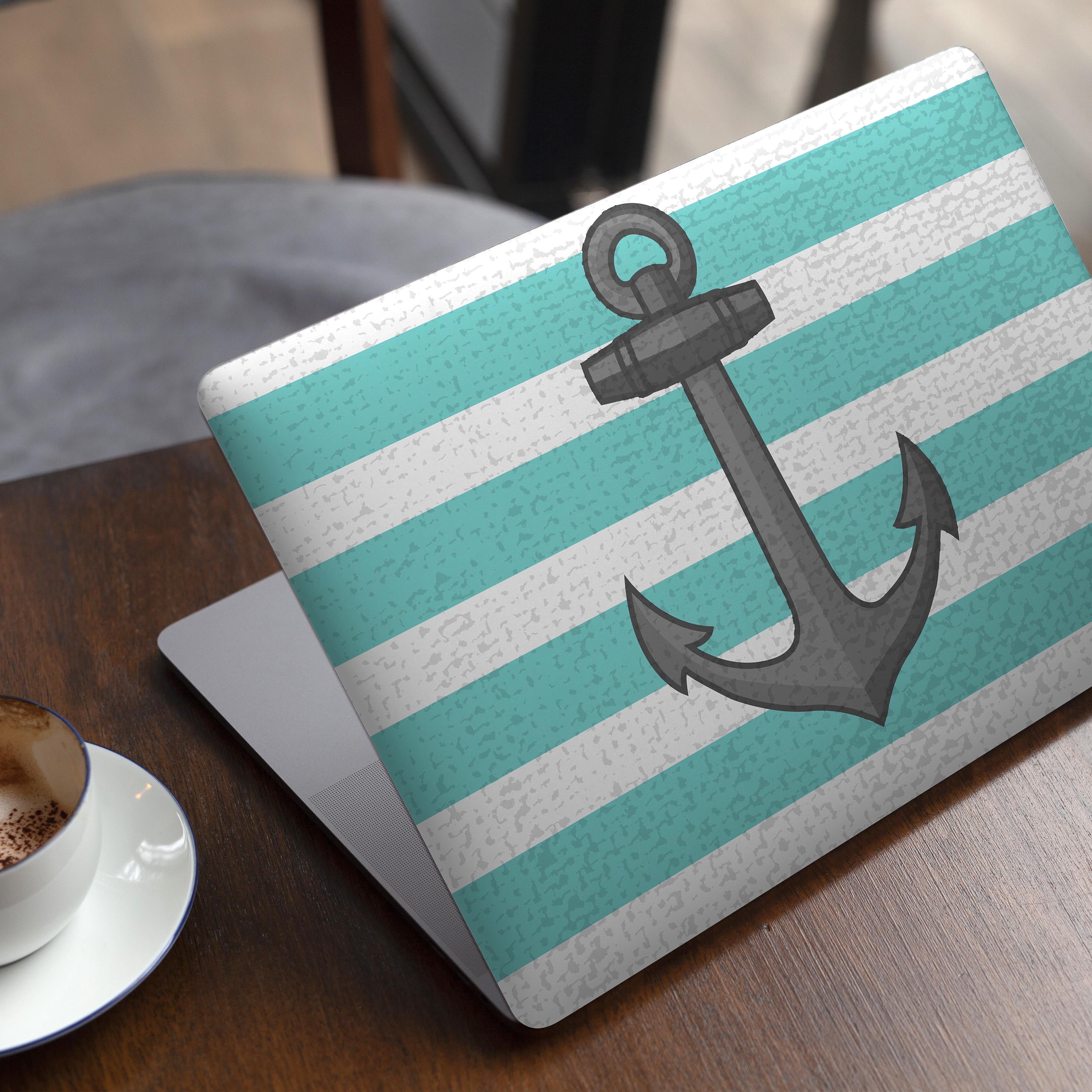 DesignSkinz Teal Stripes with Gray Nautical Anchor Full-Body Skin Decal ...