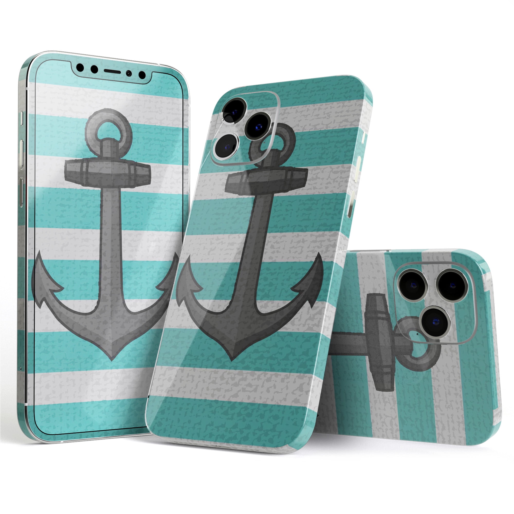 DesignSkinz Teal Stripes with Gray Nautical Anchor Full-Body Skin Decal ...