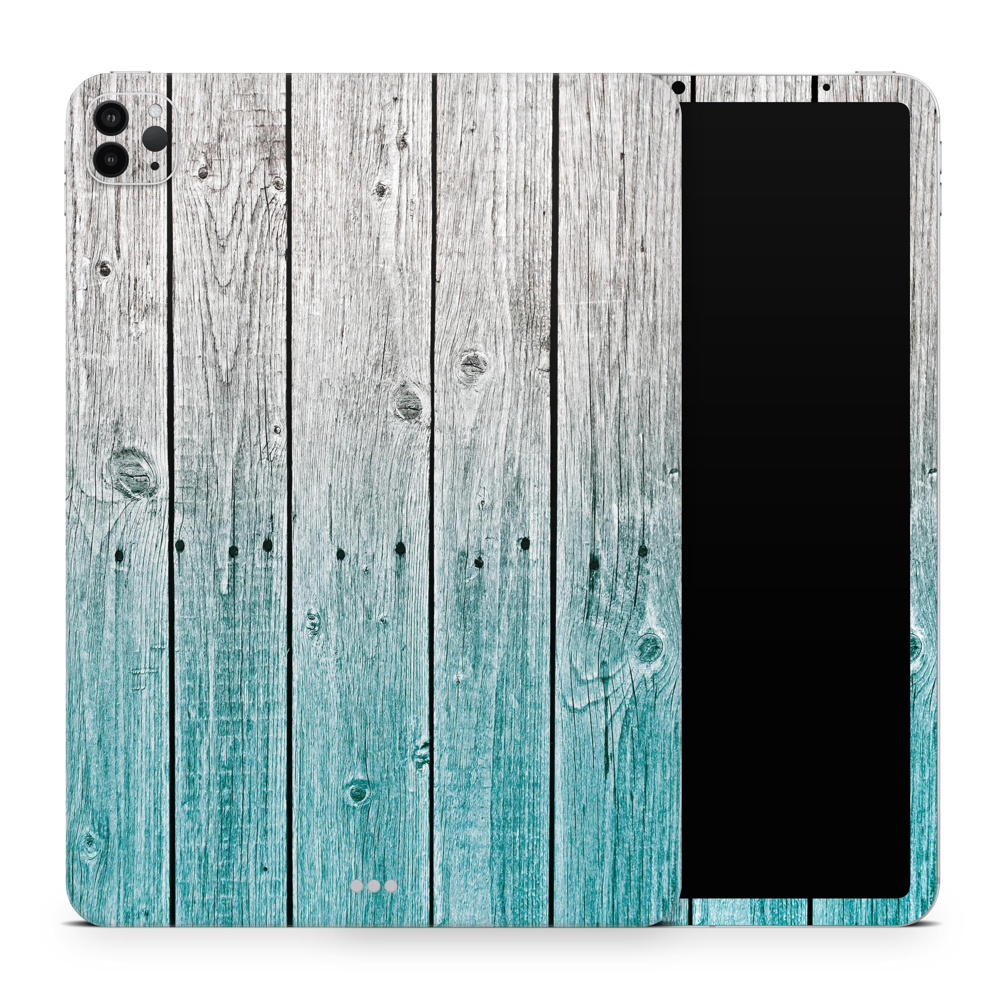 DesignSkinz Trendy Teal to White Aged Wood Planks Full-Body Skin Decal ...