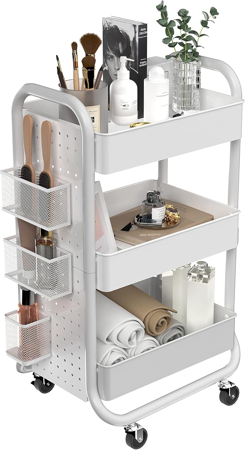 Designa 3-Tier Utility Storage Rolling Cart with Removable Pegboard ...
