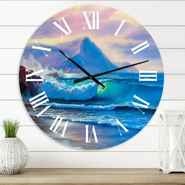 Designart 'Colored Ocean Waves Falling Down II' Coastal wall clock ...