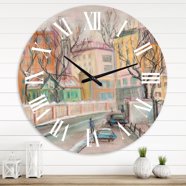 Zentique 45" Gray and Ivory Round Distressed Finish Wall Clock ...