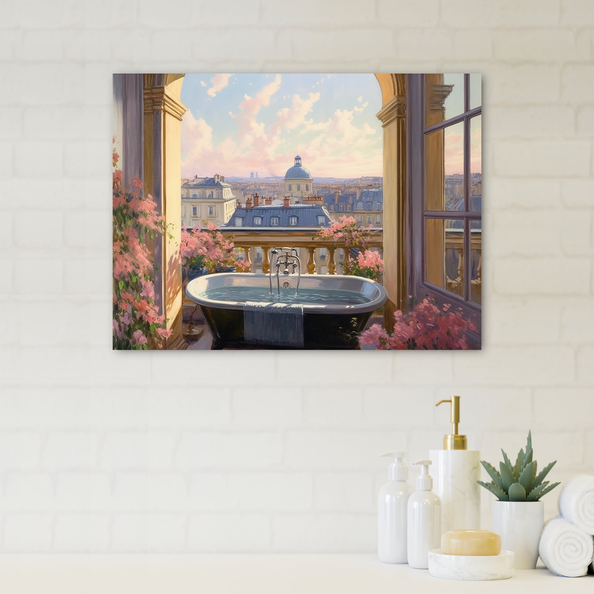 Designart "1900S Old Paris Bathtub Time Tales V" Bathroom Floral Canvas ...