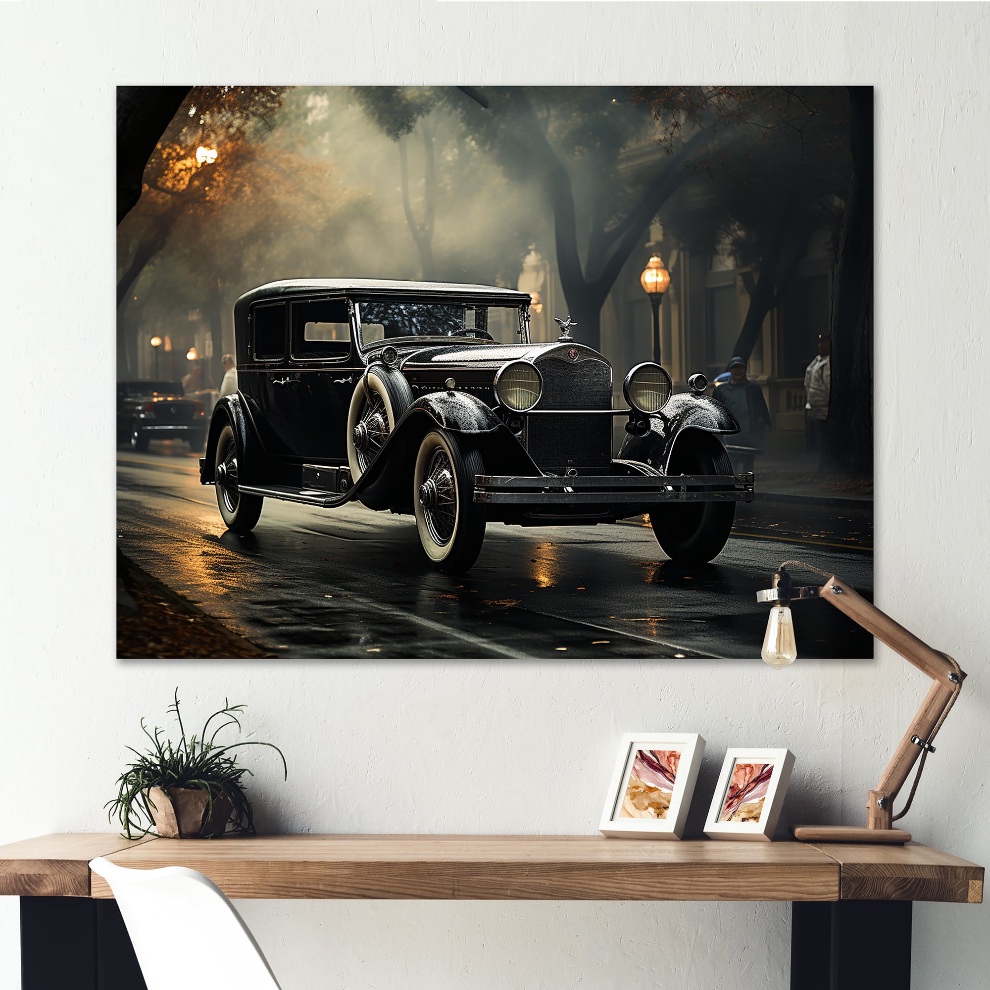 Designart "1950S Automobile Black And White Retro I" Car Vintage Canvas ...