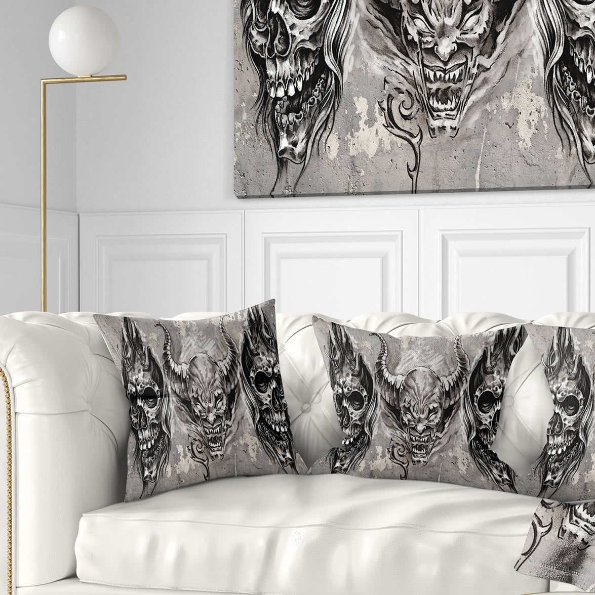 Designart 3 Demons Tattoo Sketch - Abstract Portrait Throw Pillow ...