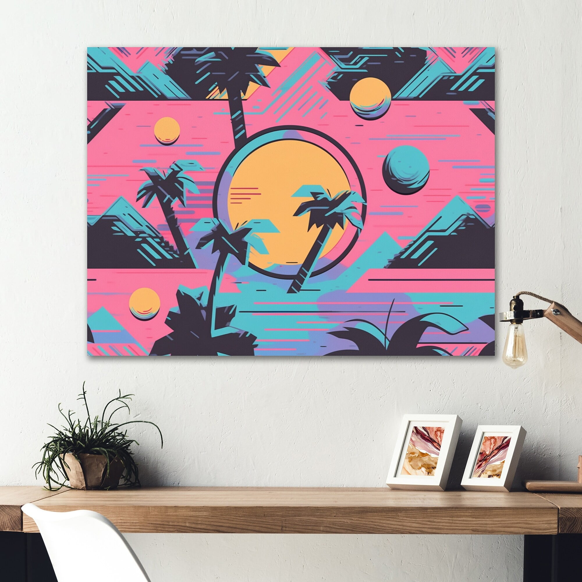 Designart "80"S Palm Tree Pop Art" Modern Landscape Beach Wall Art ...
