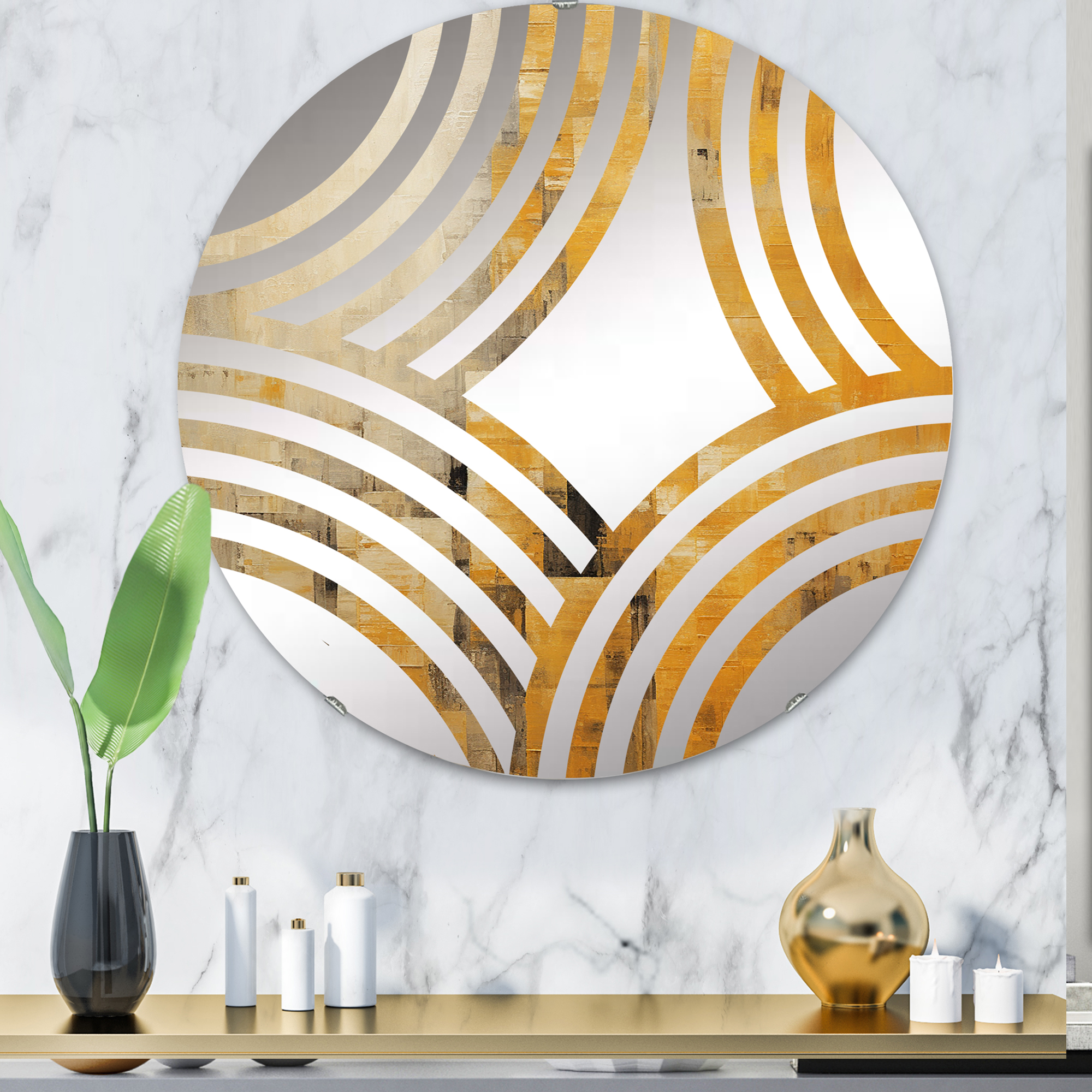 Designart "A Cityscape with Modern Skyscrapers Featuring Golden Blocks ...