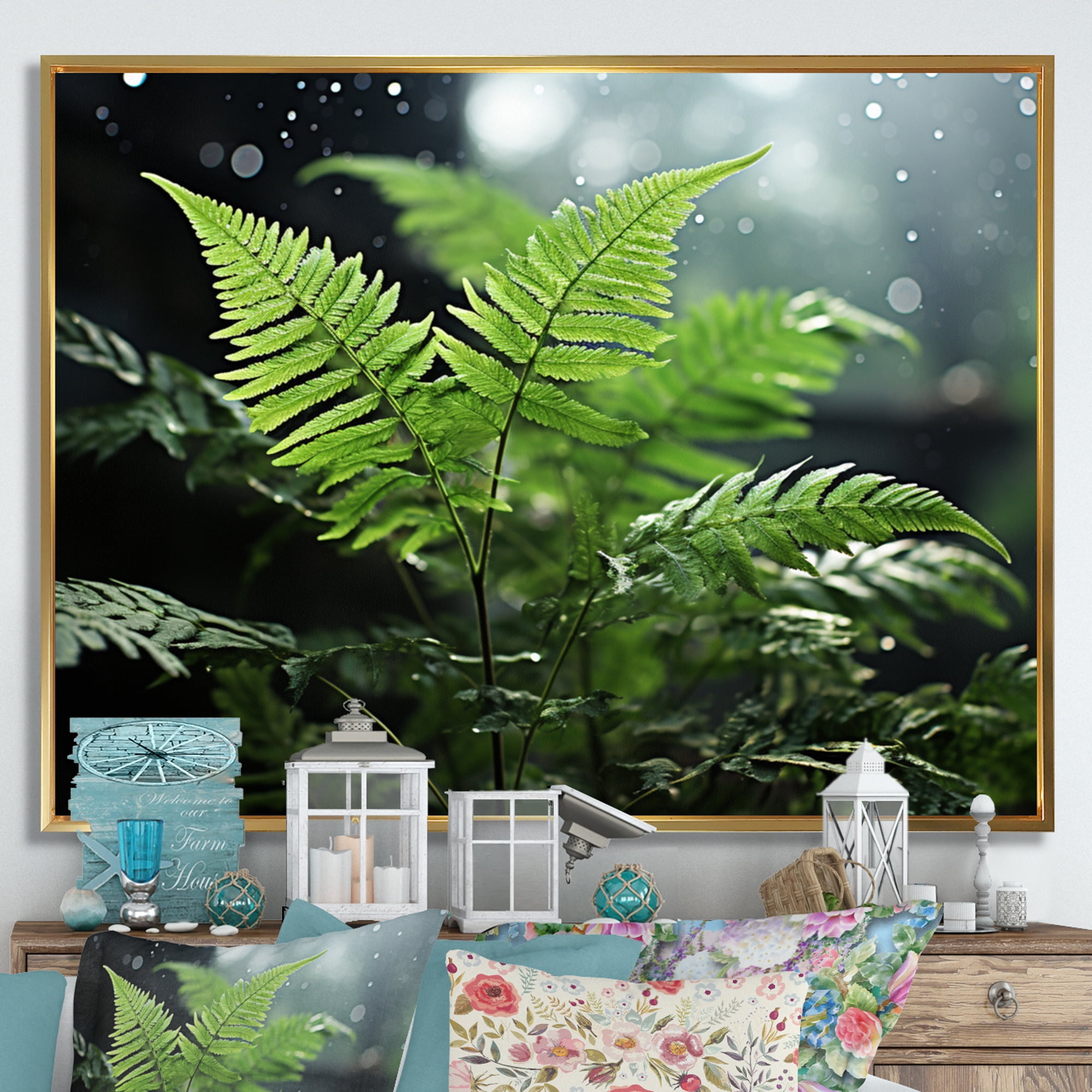 Designart "A Close Up Photo of Ferns IV" Floral Floater Framed Wall Art ...