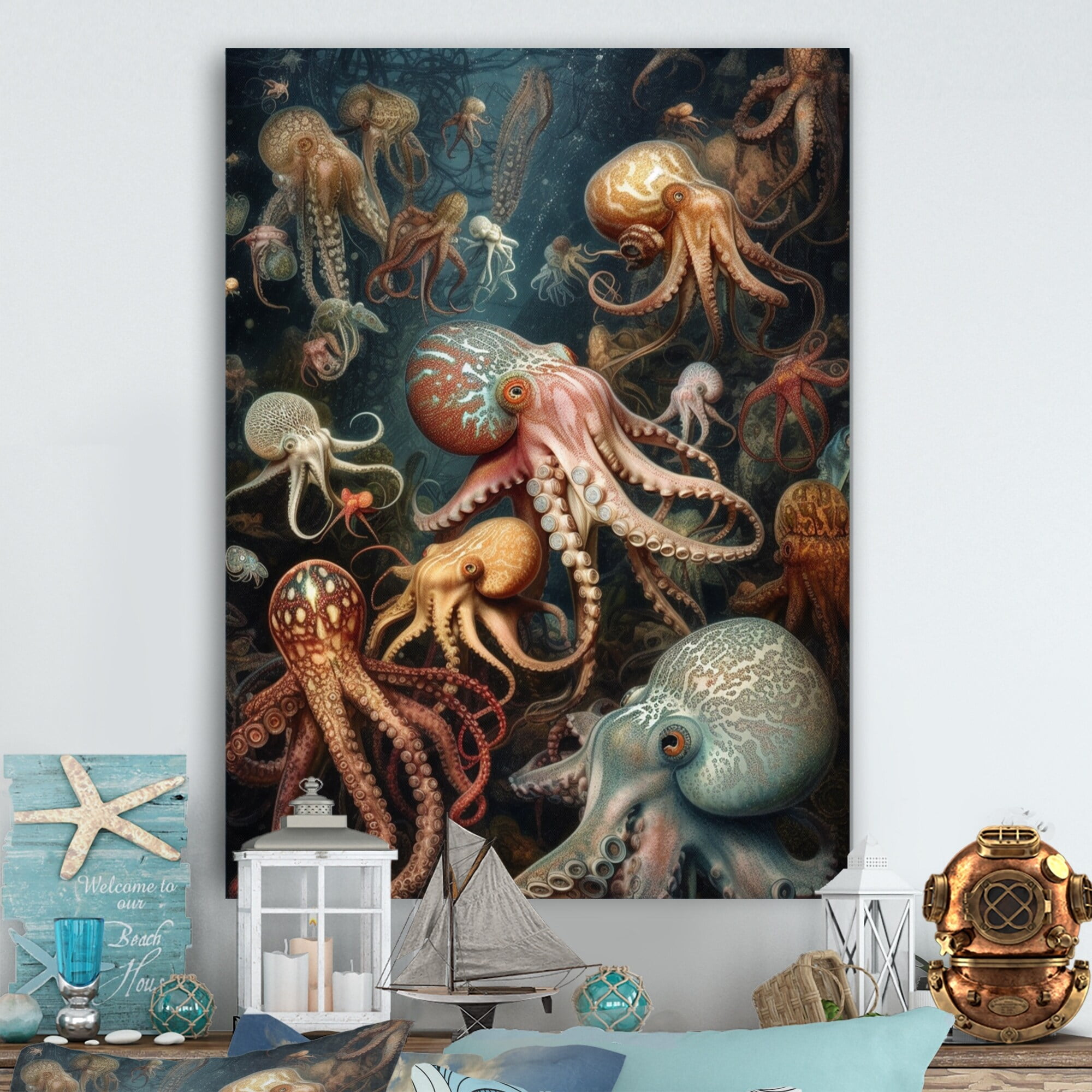 Designart "A Gathering of Squids" Animals Octopus Metal Wall Art ...