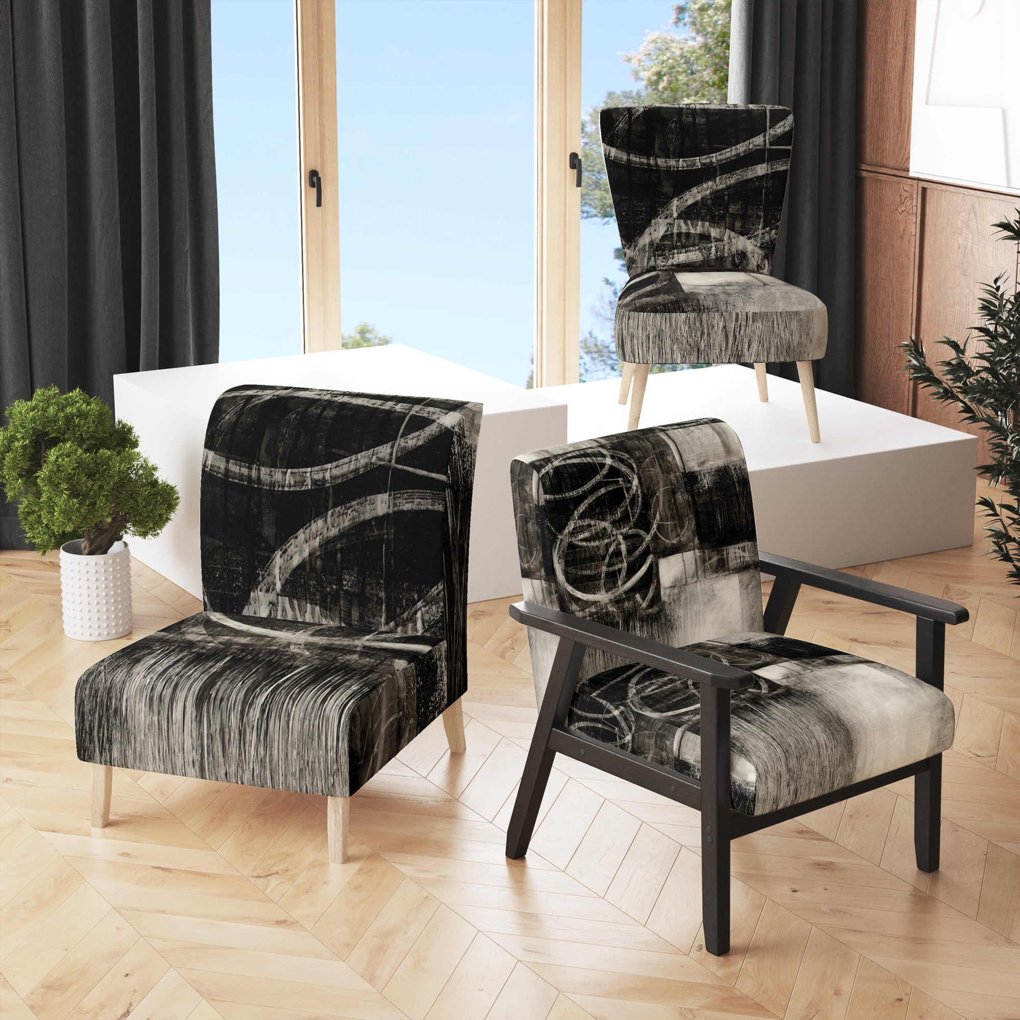 Designart "A Geometric Day I" Upholstered Mid-Century Accent Chair ...