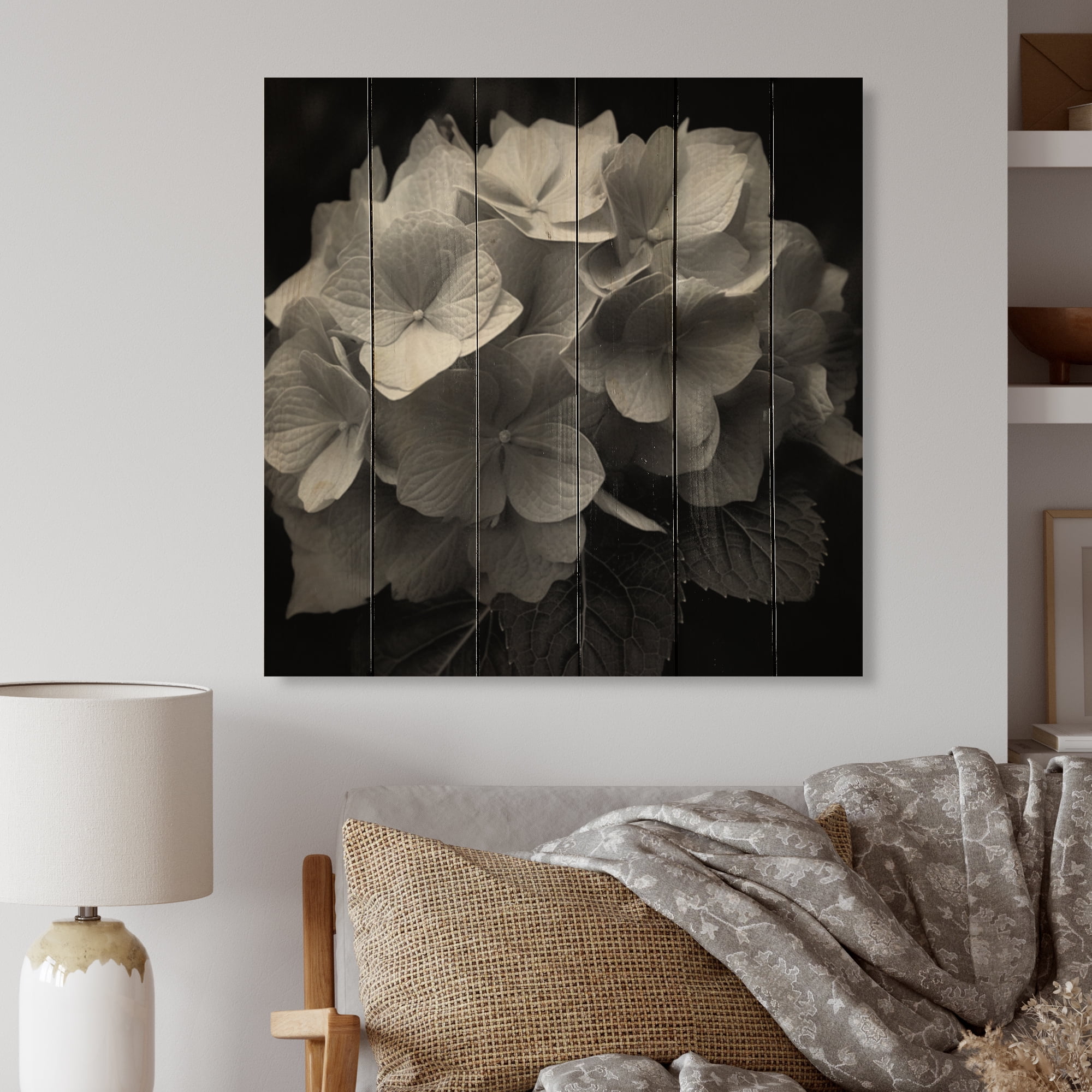 Designart "A Grey and White Hydrangea Blossom III" Floral Print on ...